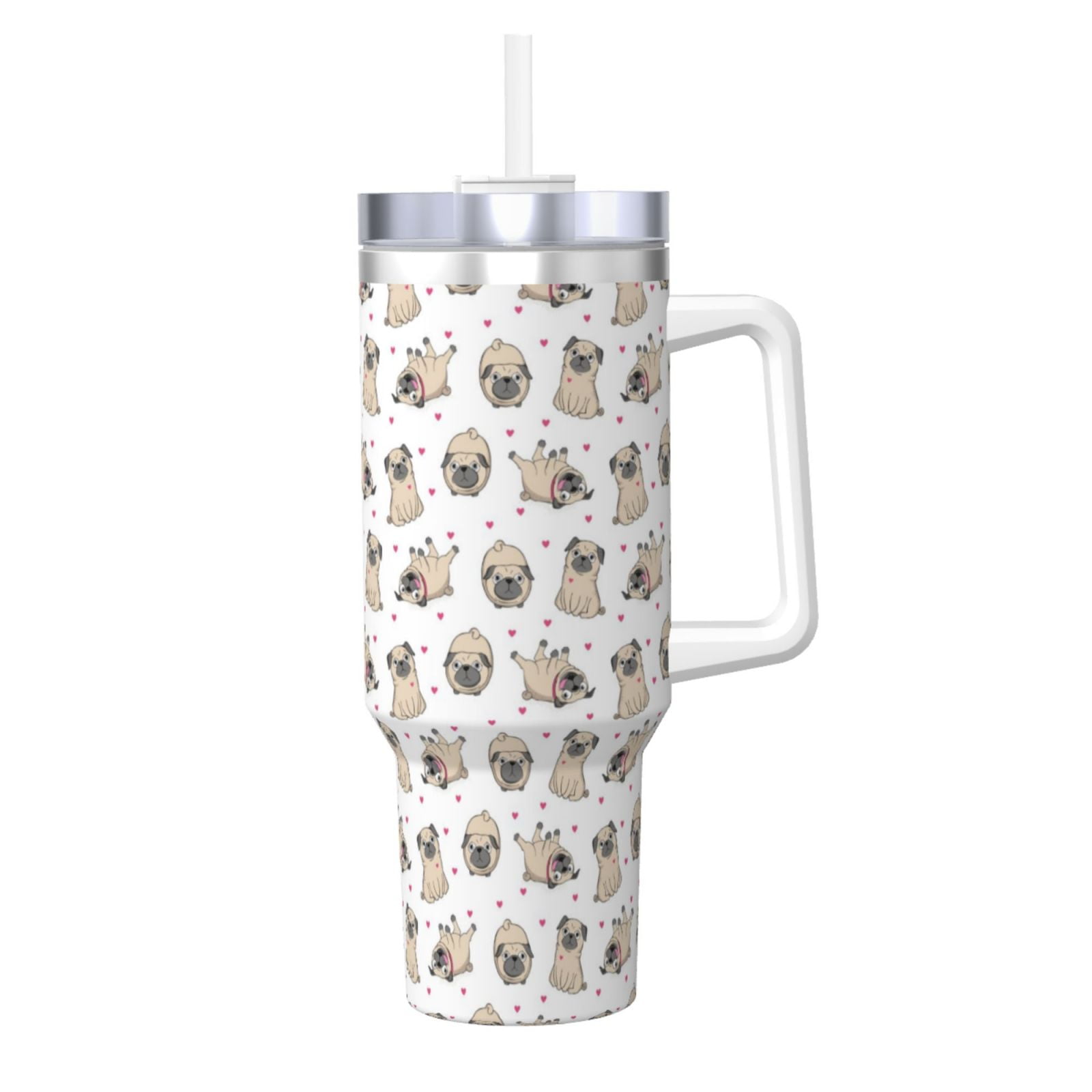 Daiia Pugs Printed 40 oz Tumbler with Handle,Ice Bully Insulated ...