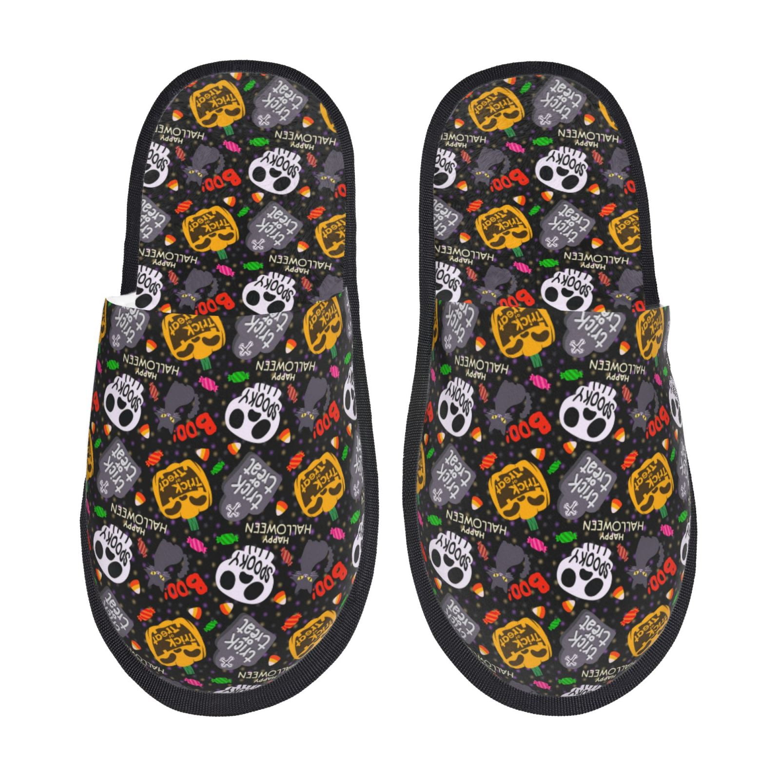 Daiia Pumpkin And Flying Bat Pattern Furry Slippers for Women and Men ...