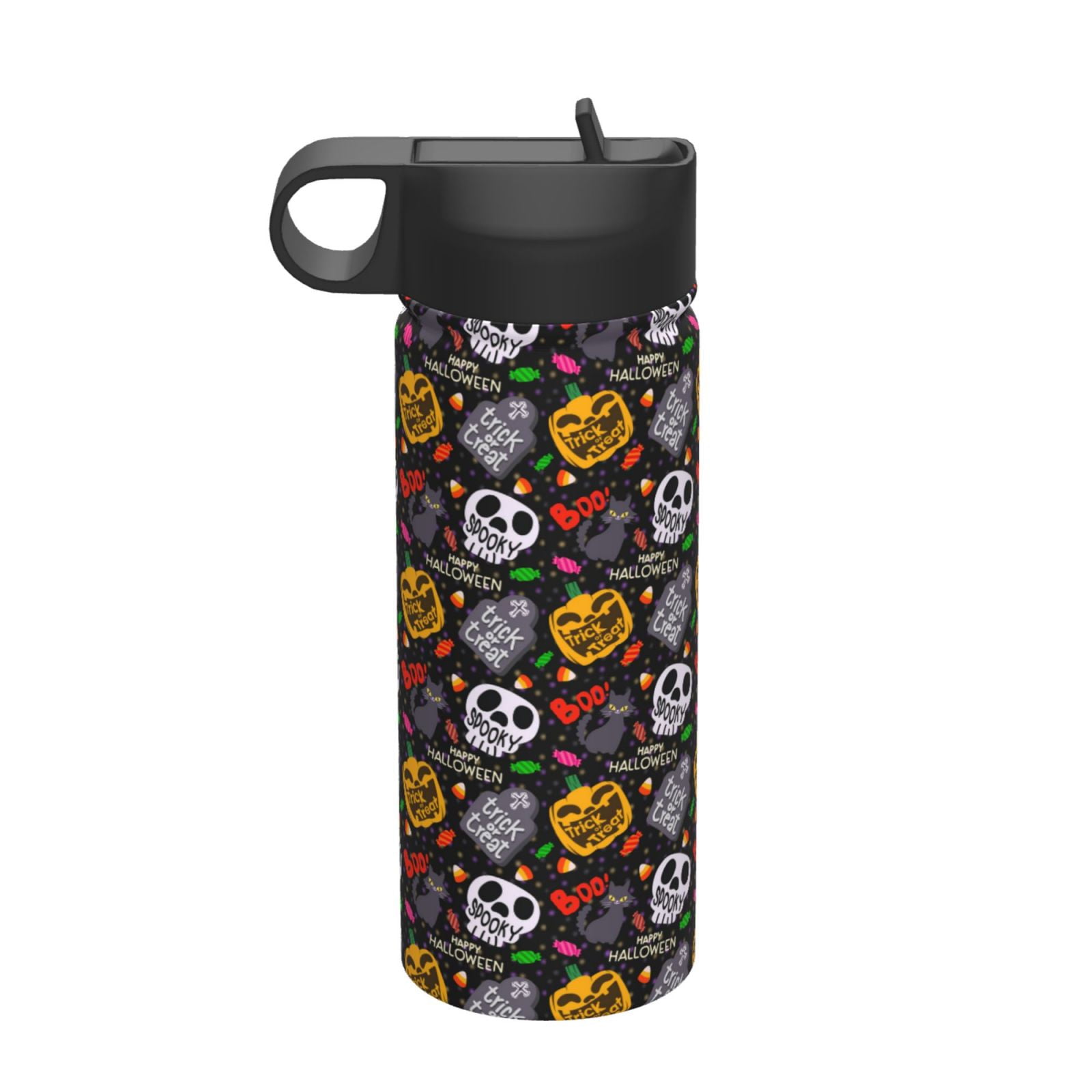 Daiia Pumpkin And Flying Bat Printed 18oz Sports Insulated Kettle With ...