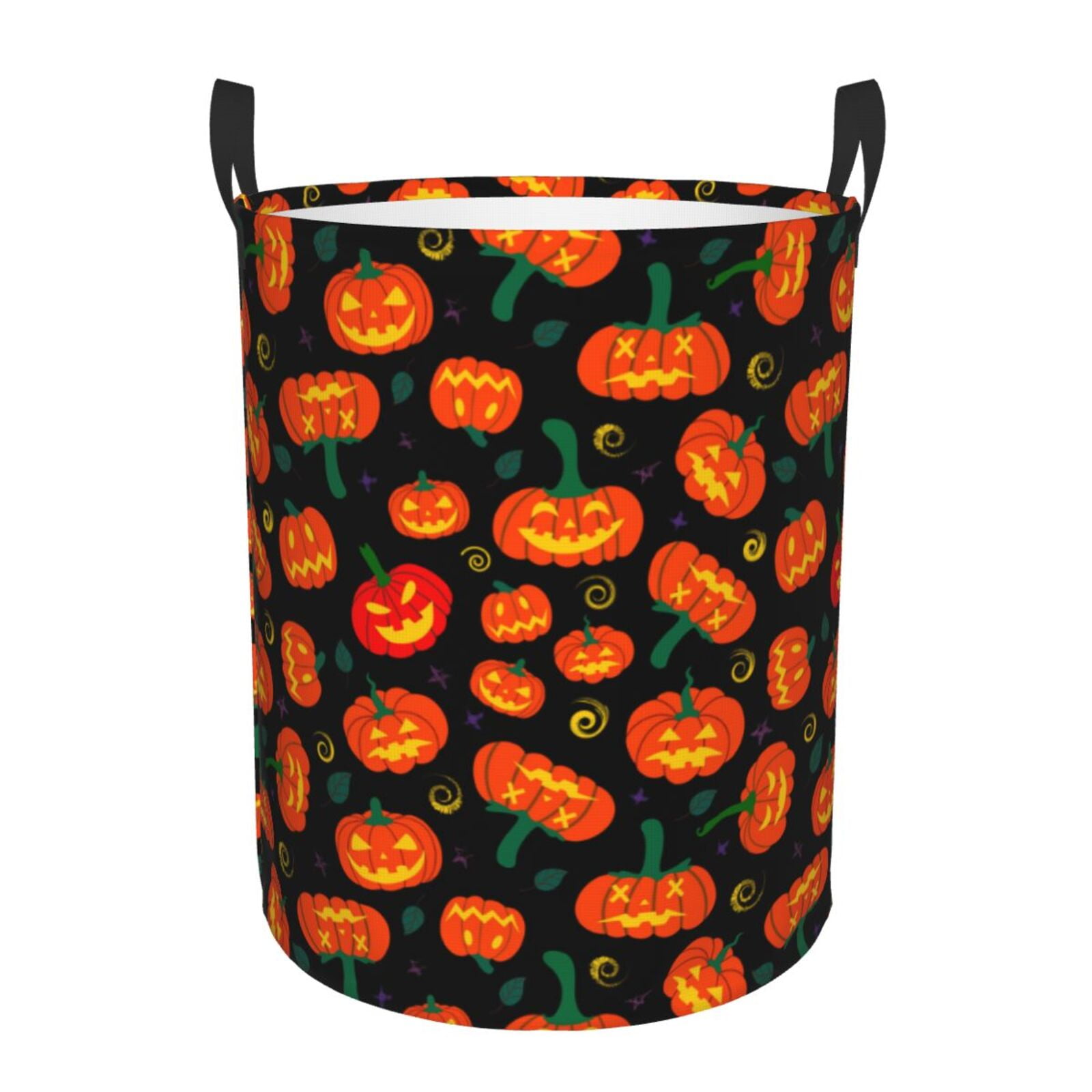 Daiia Pumpkin Fallen Leaves Round Laundry Basket with Handles Thickened ...