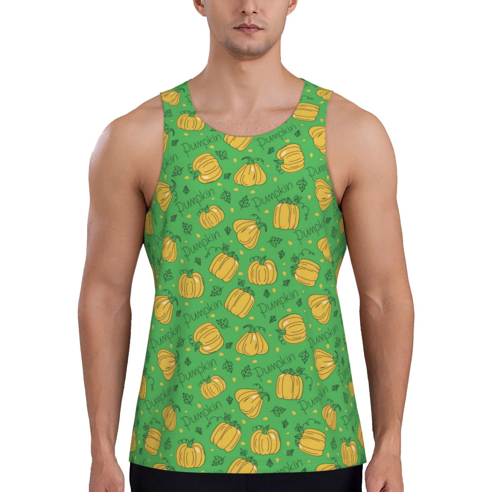 Daiia Pumpkin Leaves Printed Men's Quick Dry Fit Muscle Tank Top Slim ...