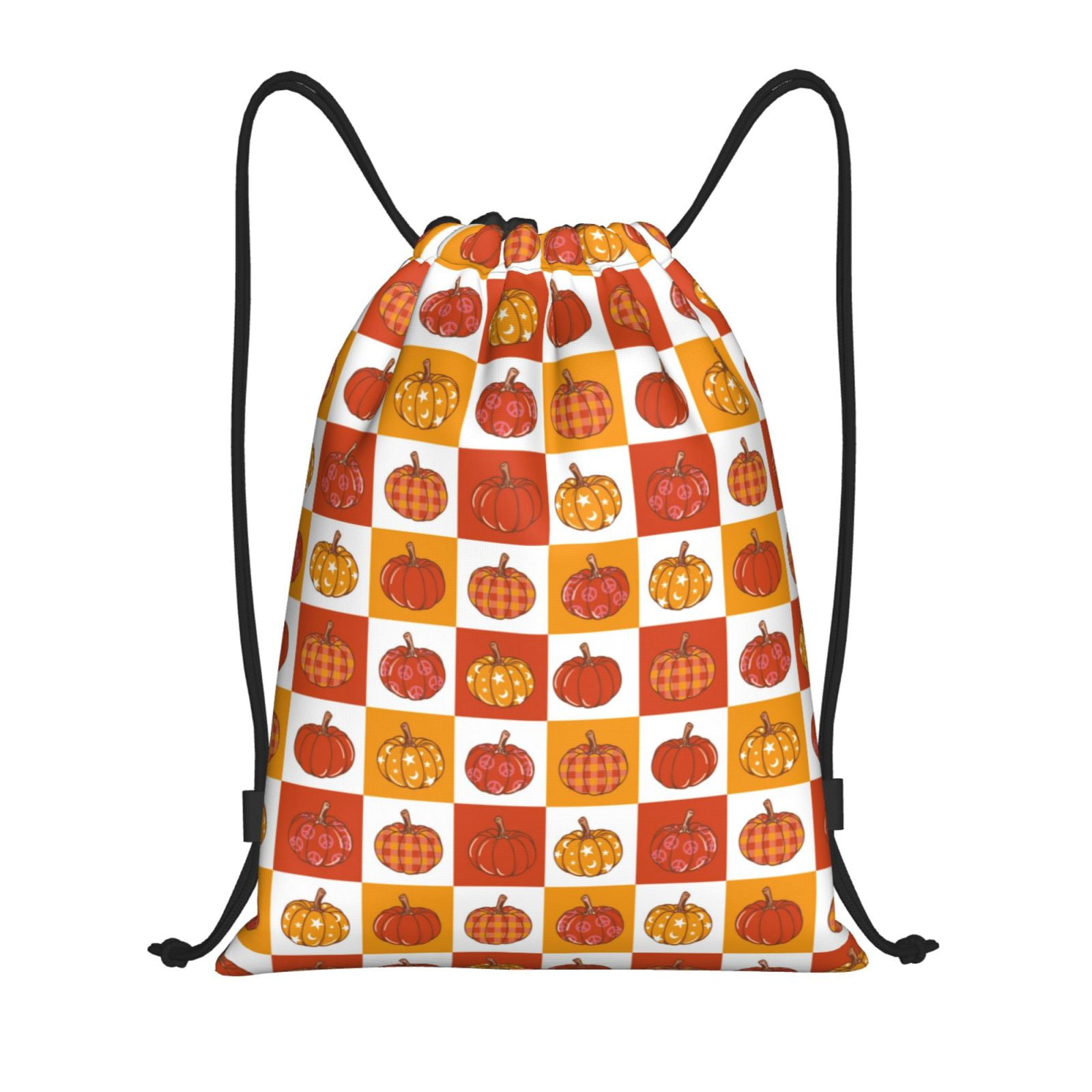Daiia Pumpkin Plaid Pattern Drawstring Backpack, Gym Bag, Lightweight ...