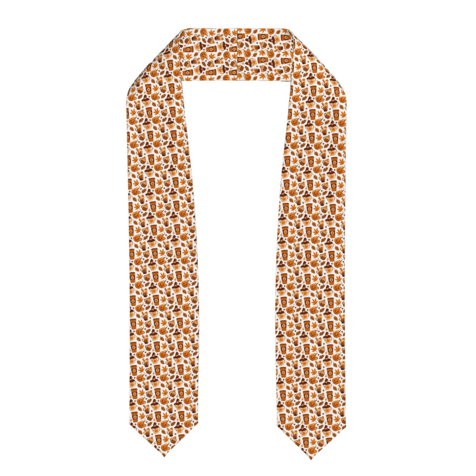 Daiia Pumpkin Witch Hat Coffee Pattern Graduation Shawl Stole – Satin ...