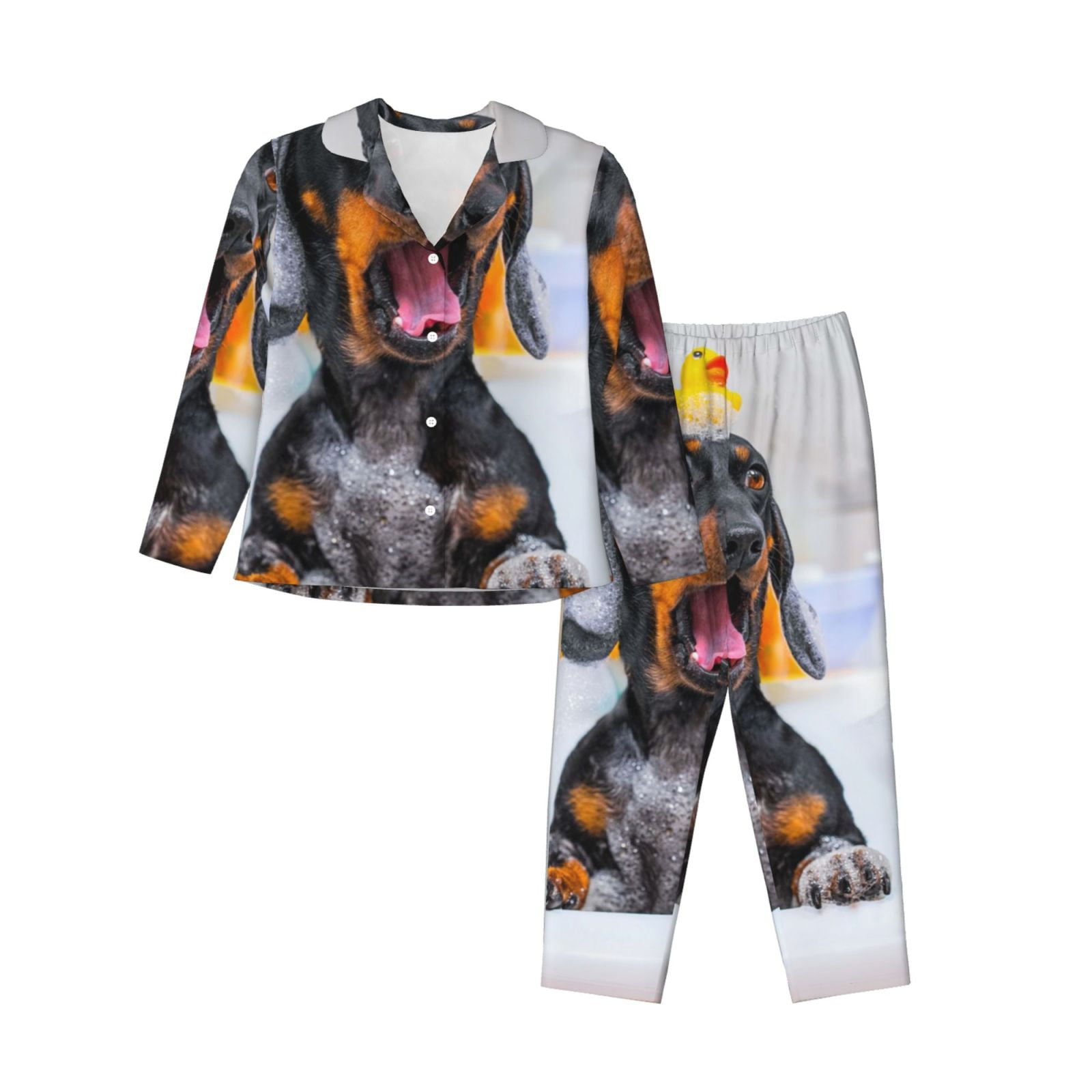 Daiia Puppy Sits In Bathtub for Women's Long-Sleeved Pajama Set – Soft ...