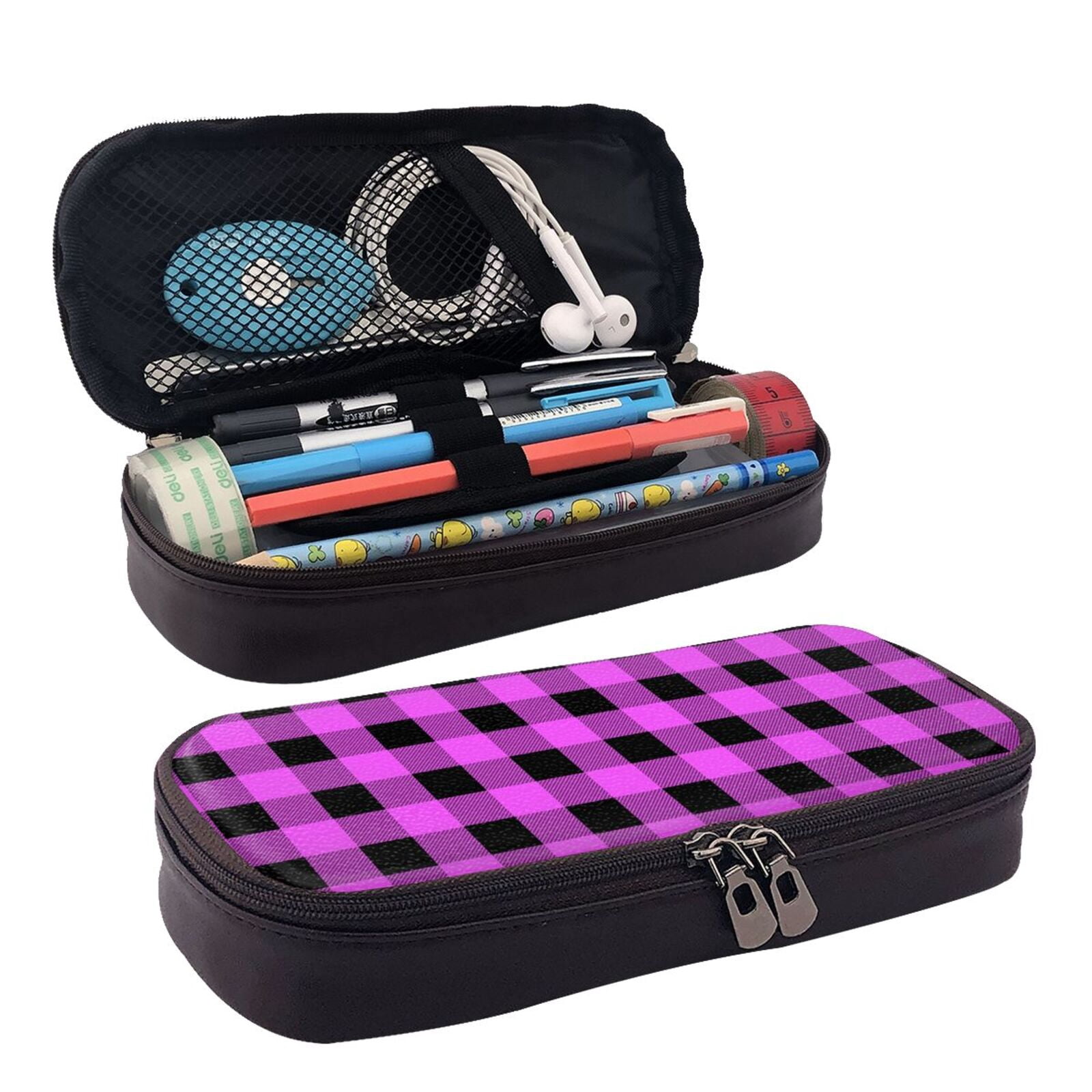 Daiia Purple Black Buffalo Plaidlarge Capacity Pencil Case Pouch, Big ...