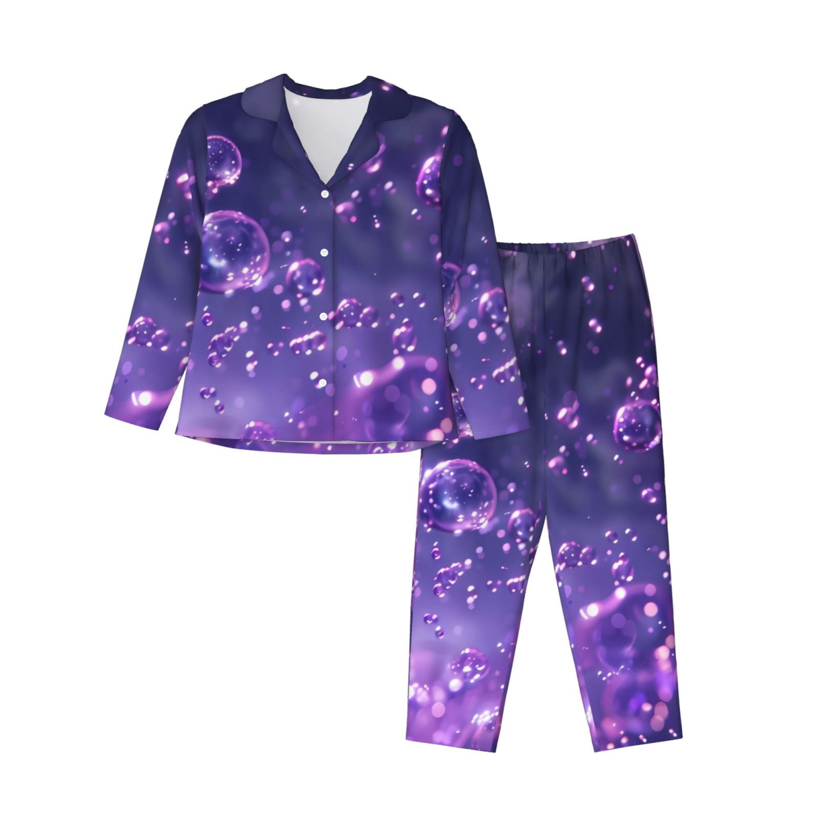Daiia Purple Bubble Abstract Art for Women's Long-Sleeved Pajama Set ...