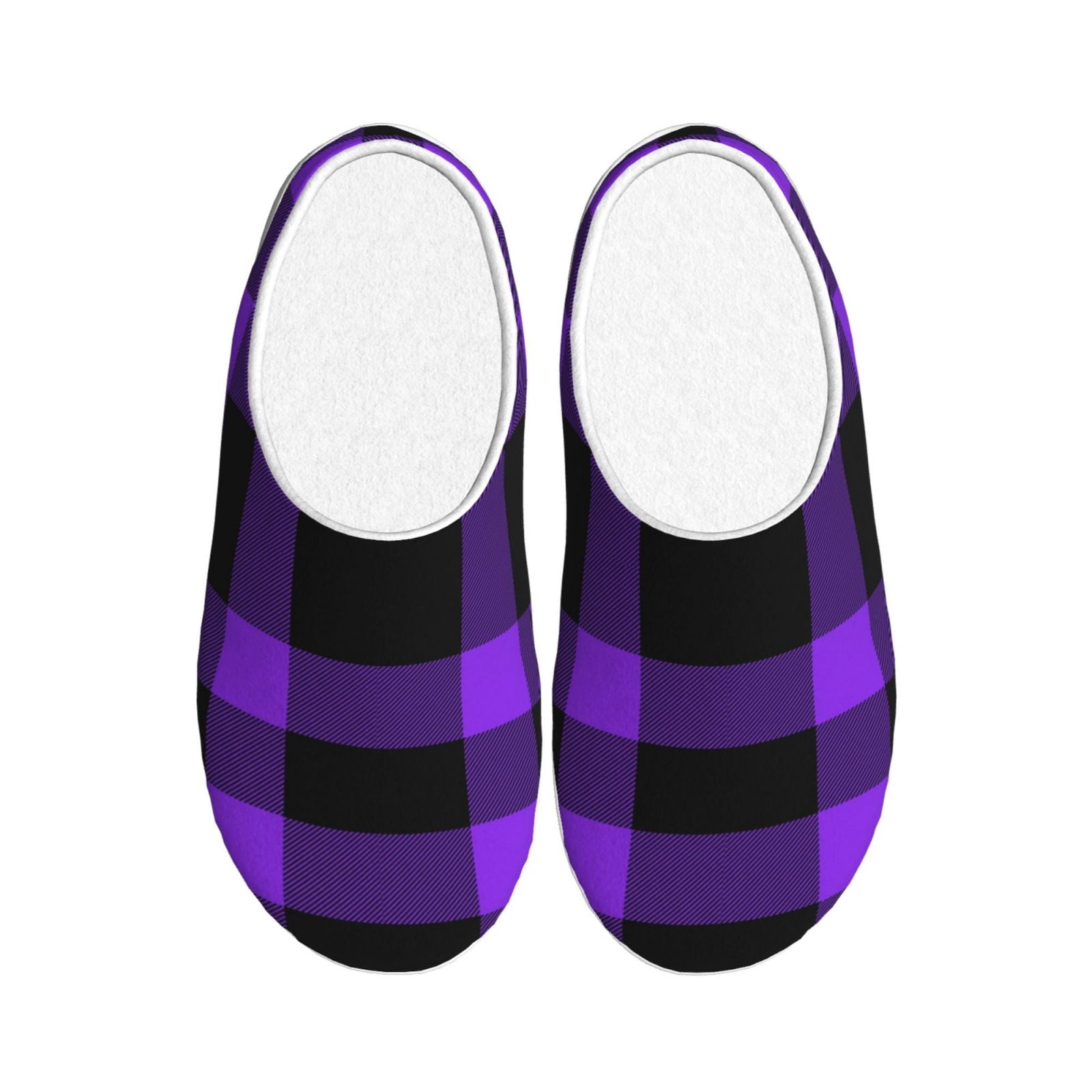 Daiia Purple Buffalo Plaid Print Women’s Fuzzy Slippers Memory Foam ...
