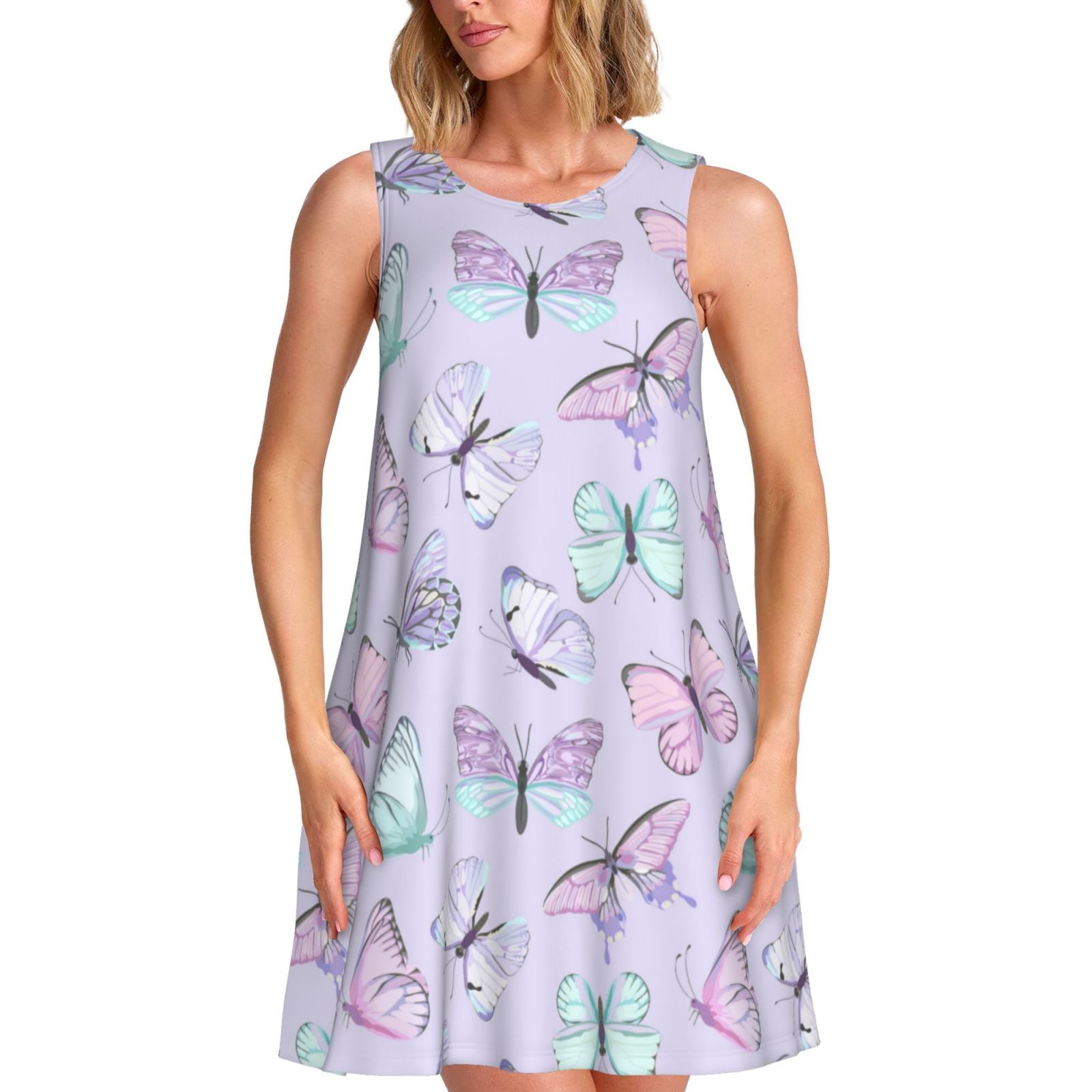 Daiia Purple Butterfly Print Women's Dresses 2025 Trendy Short sleeve ...