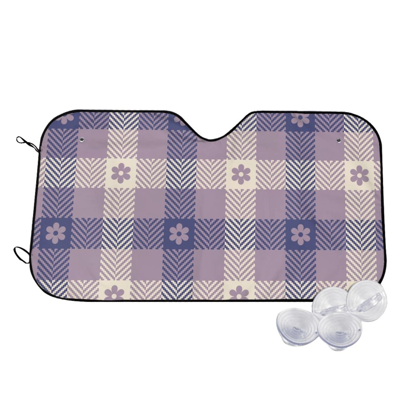 Daiia Purple Floral Gingham Check Plaid Windshield Sun Shade for Car ...