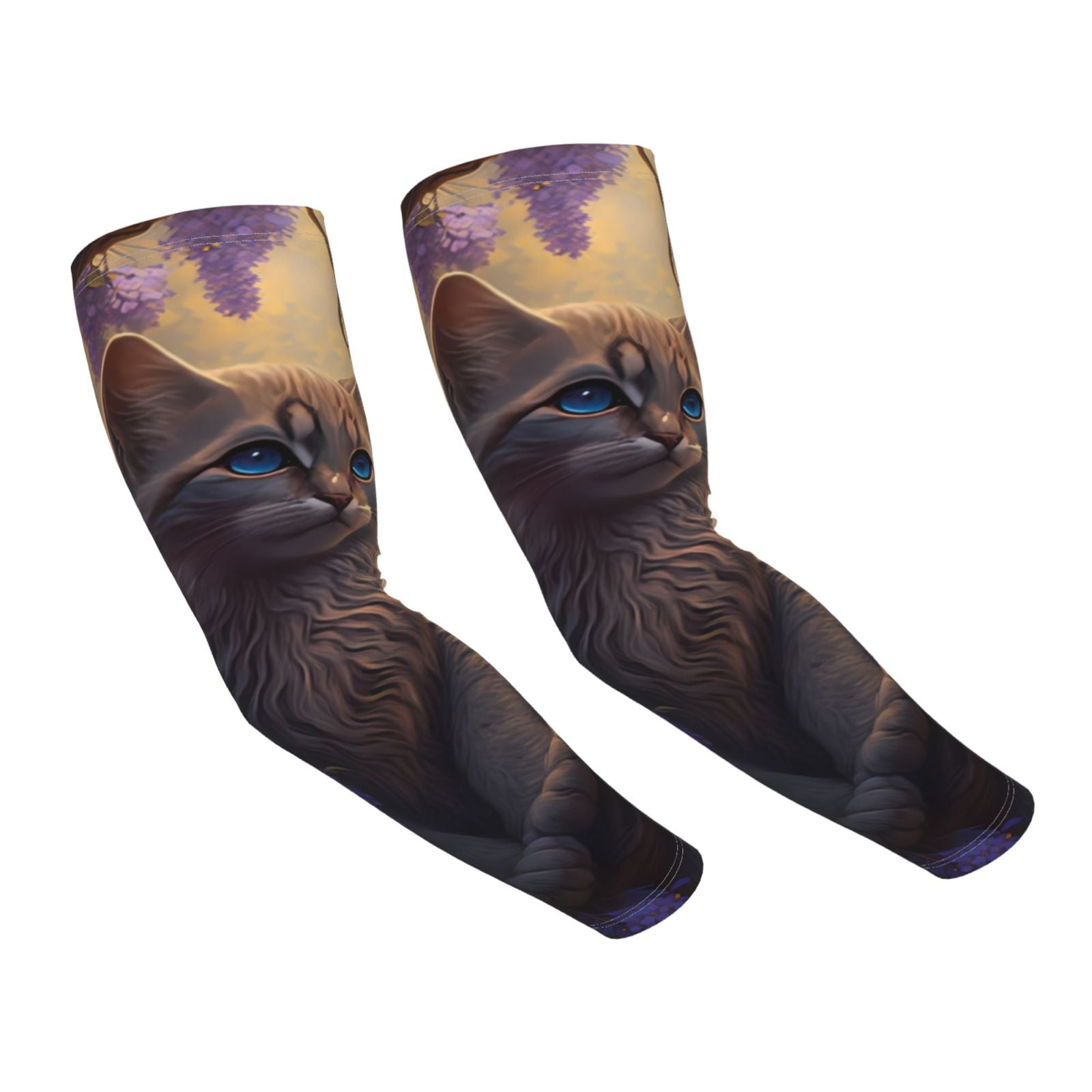 Daiia Purple Flower Lazy Cat UV Sun Protection Arm Sleeves - Cooling ...