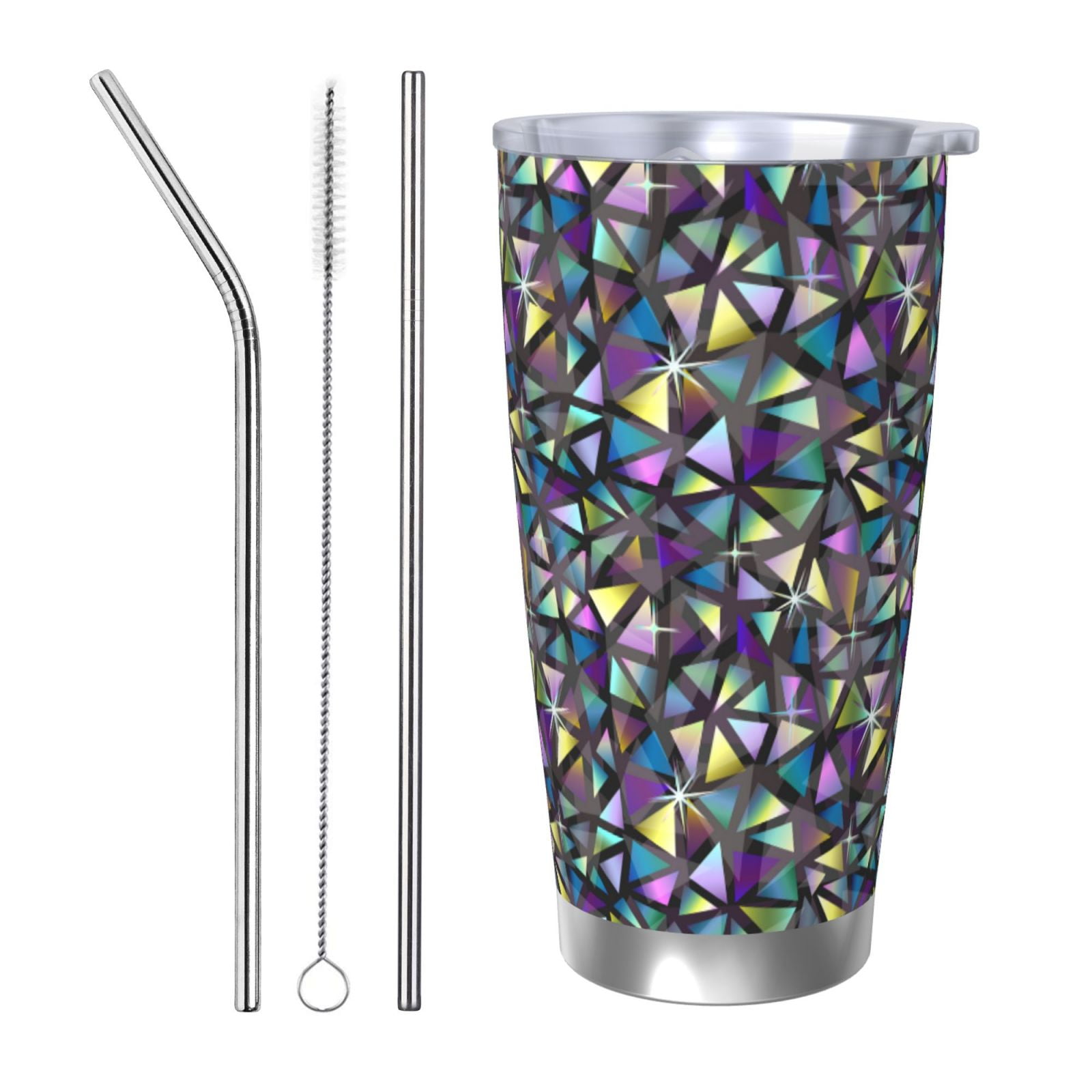 Daiia Purple-Gold Triangles Printed 20oz Insulated Coffee Cup with ...
