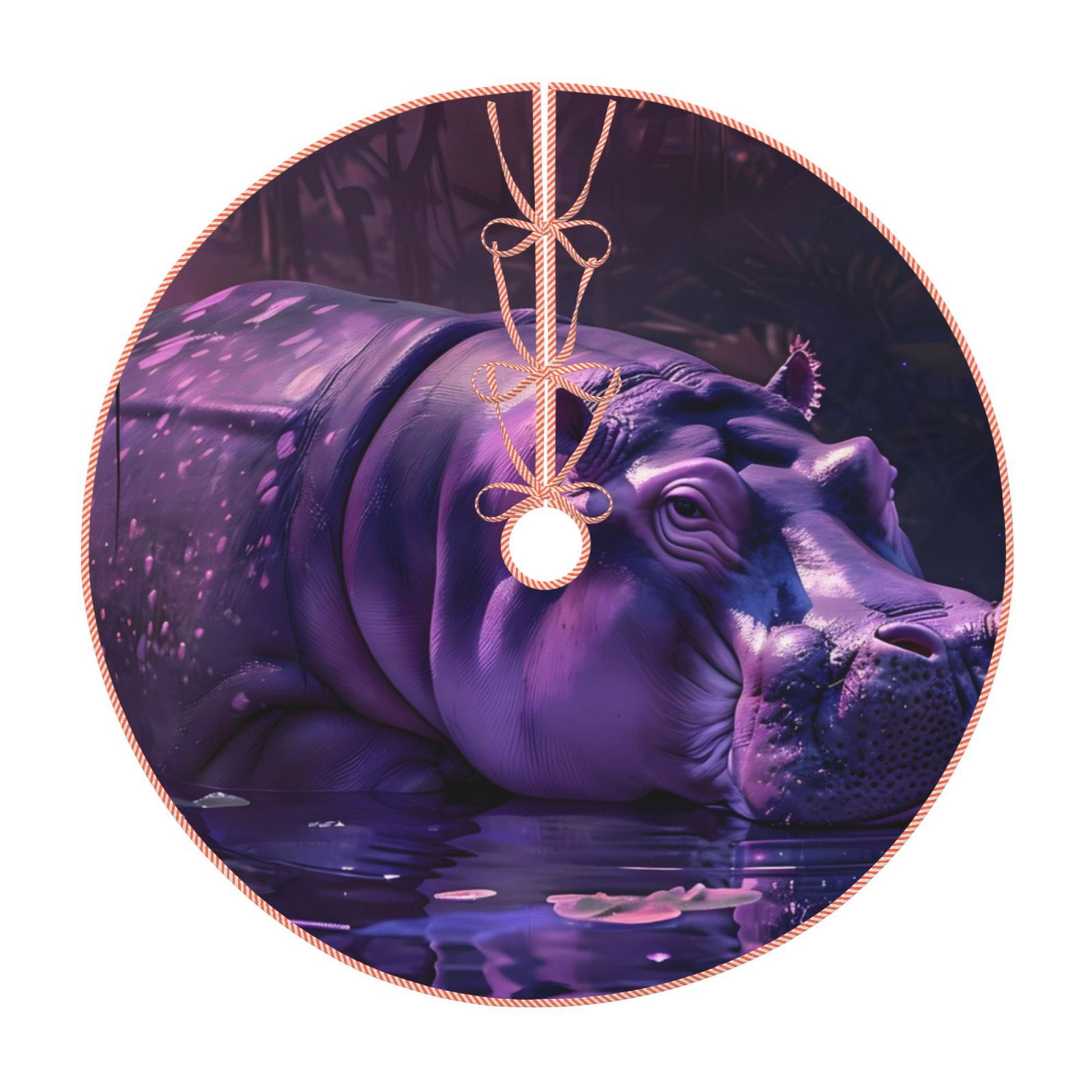 Daiia Purple Hippo In Water Drawing Merry Christmas Tree Skirt , Xmas ...