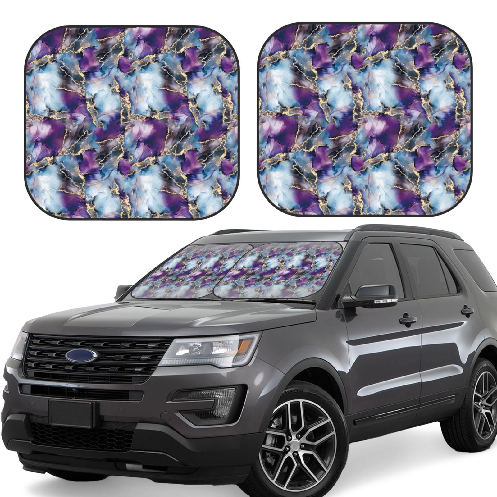 Daiia Purple Marble Texture 2PCS Car Windshield Sun Shade, Foldable Sun ...