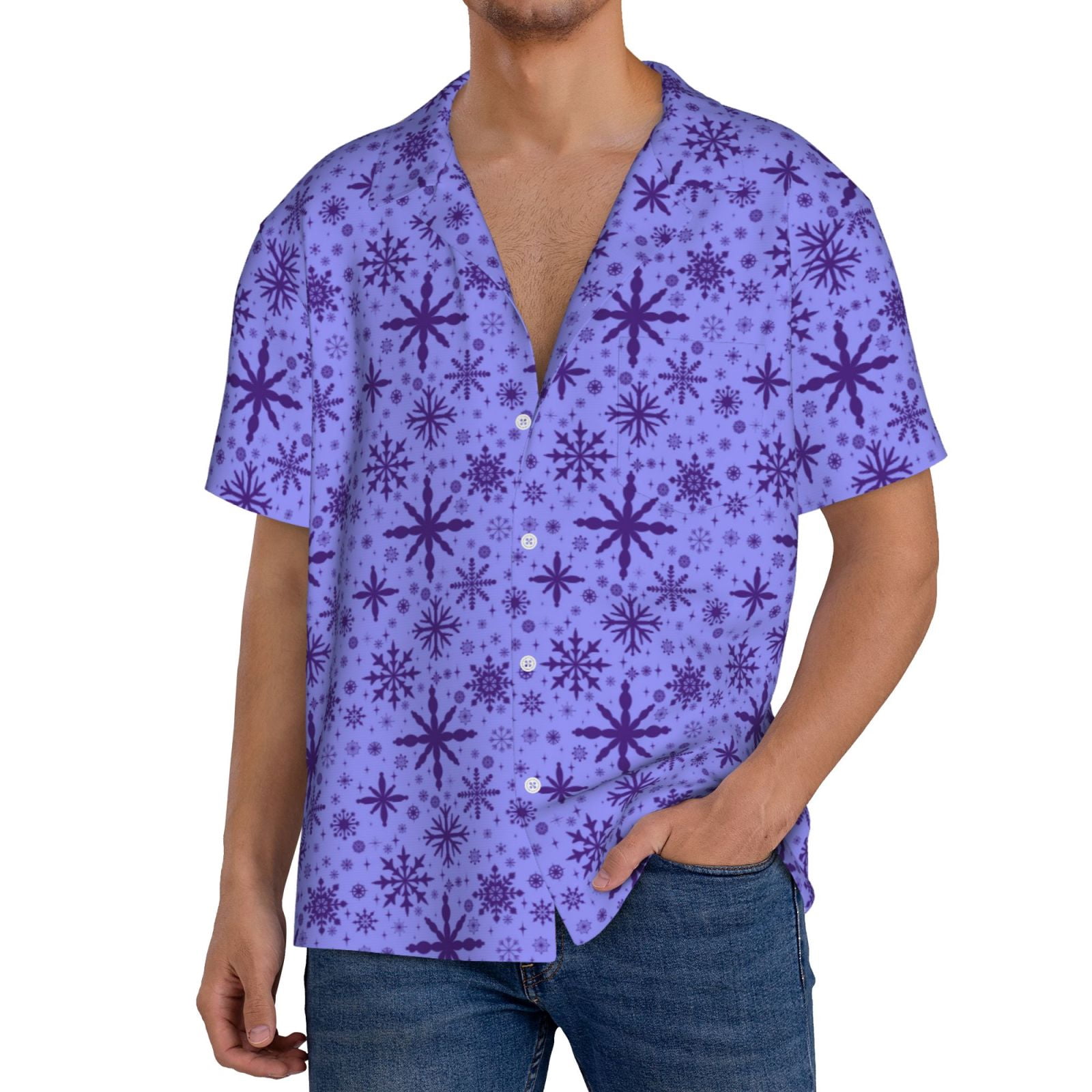 Daiia Purple Snowflake Elegance Men's Linen Shirts Short Sleeve Casual ...