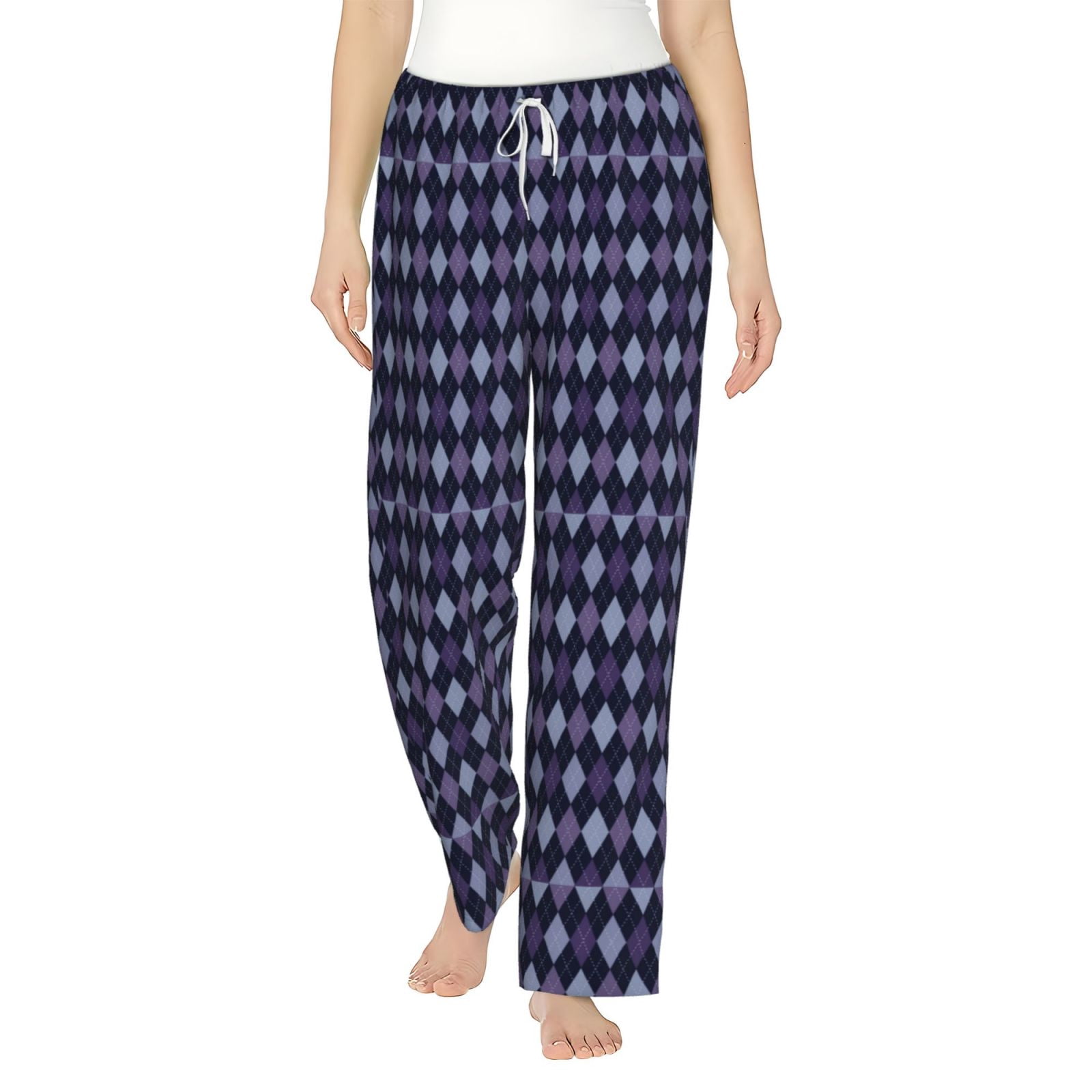 Daiia Purple and Blue Squares Women's Sleep Pant with Pockets and ...