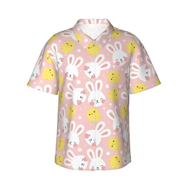 Daiia Rabbit And Chick Hawaiian Shirt for Men Gentle Cotton Regular ...