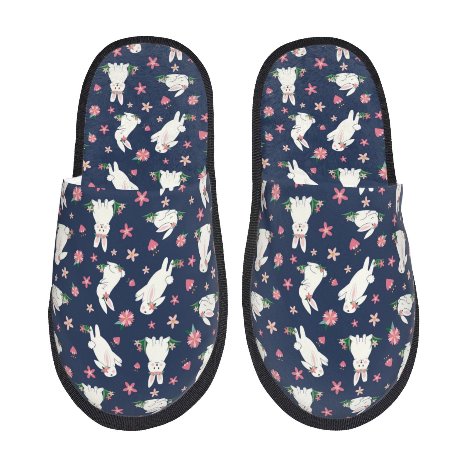 Daiia Rabbit And Flower Pattern Furry Slippers for Women and Men, Soft ...