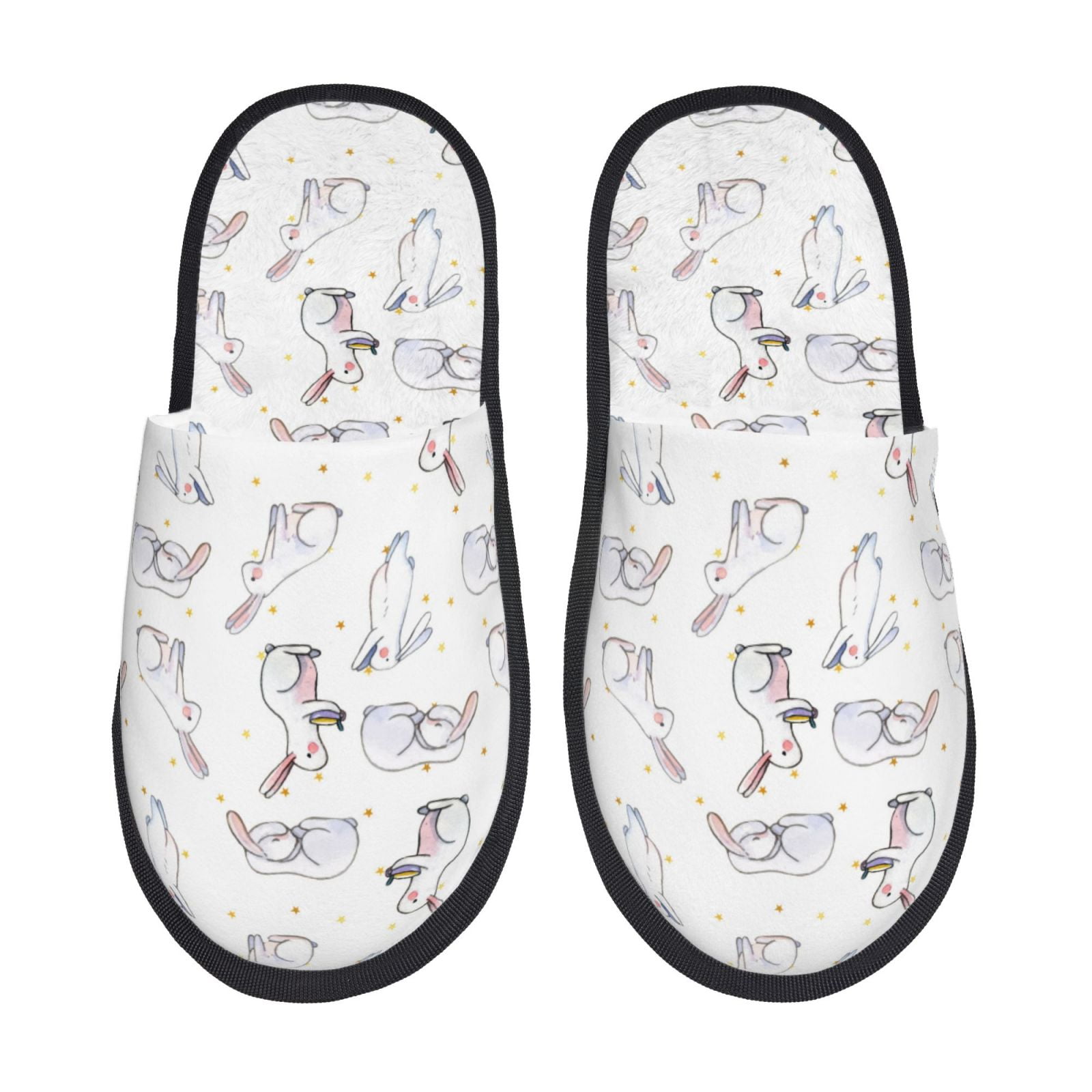 Daiia Rabbit Eating Pattern Furry Slippers for Women and Men, Soft ...
