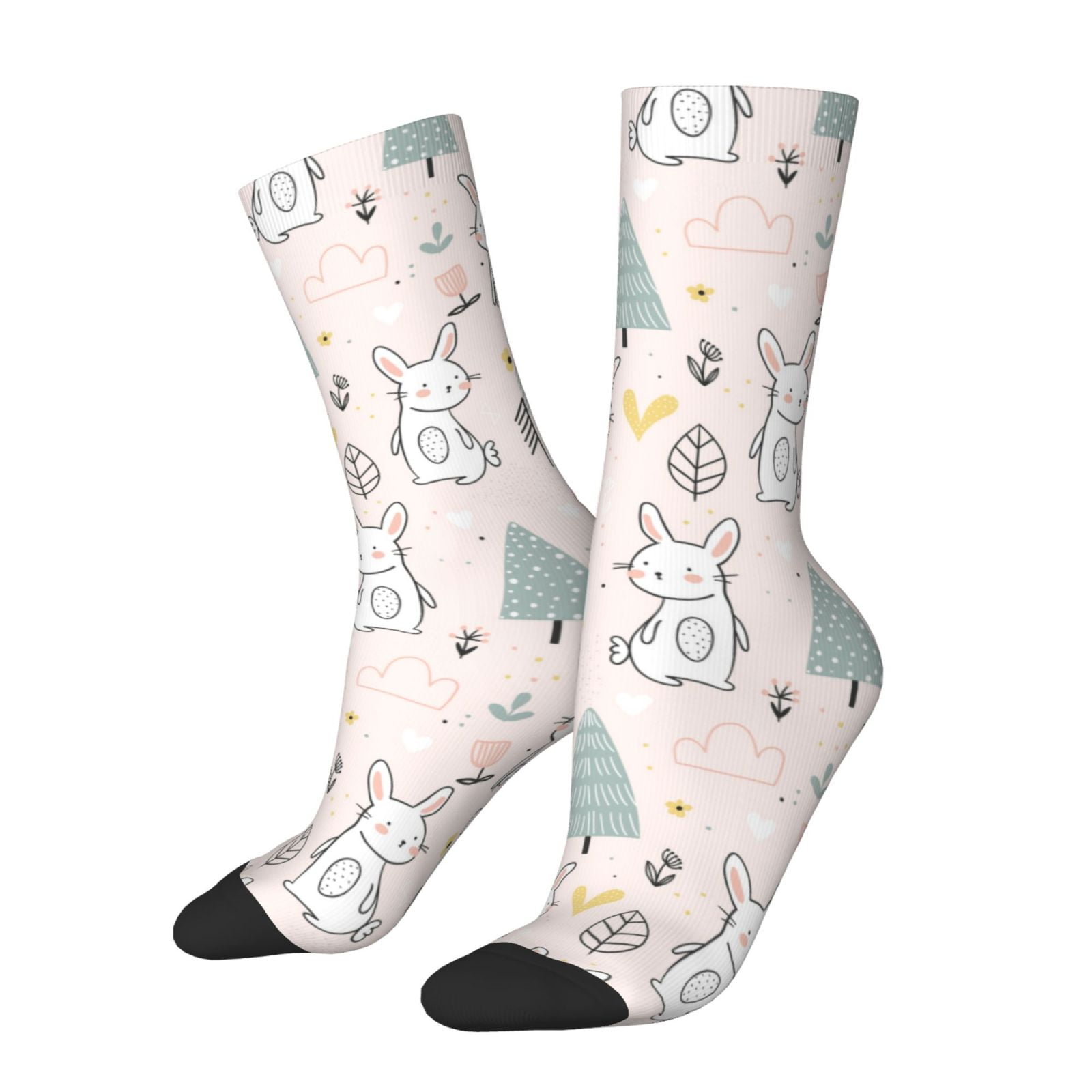 Daiia Rabbit Forest Print Crew Socks – Soft Breathable Long Socks for ...