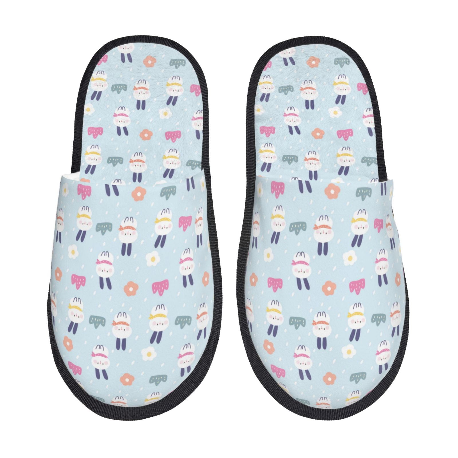 Daiia Rabbit In The Rain Pattern Furry Slippers for Women and Men, Soft ...