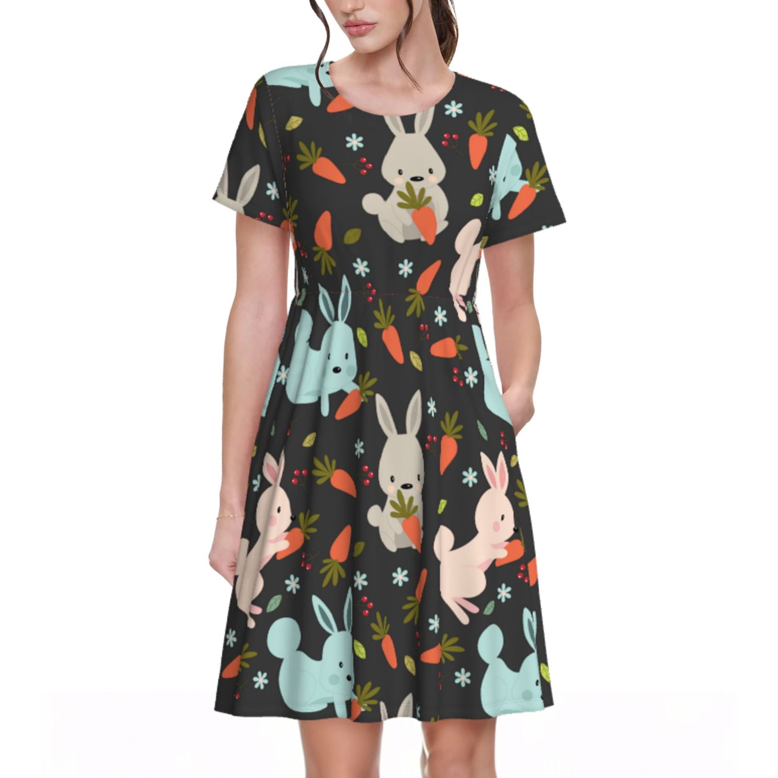 Daiia Rabbit Is Eating Carrots Print Women's Dresses 2025 Trendy Short ...
