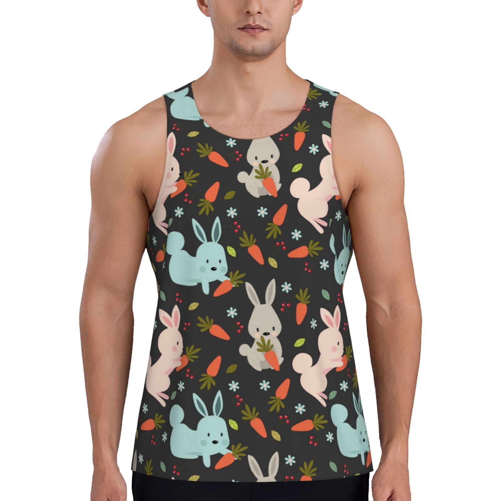 Daiia Rabbit Is Eating Carrots Printed Men's Quick Dry Fit Muscle Tank ...