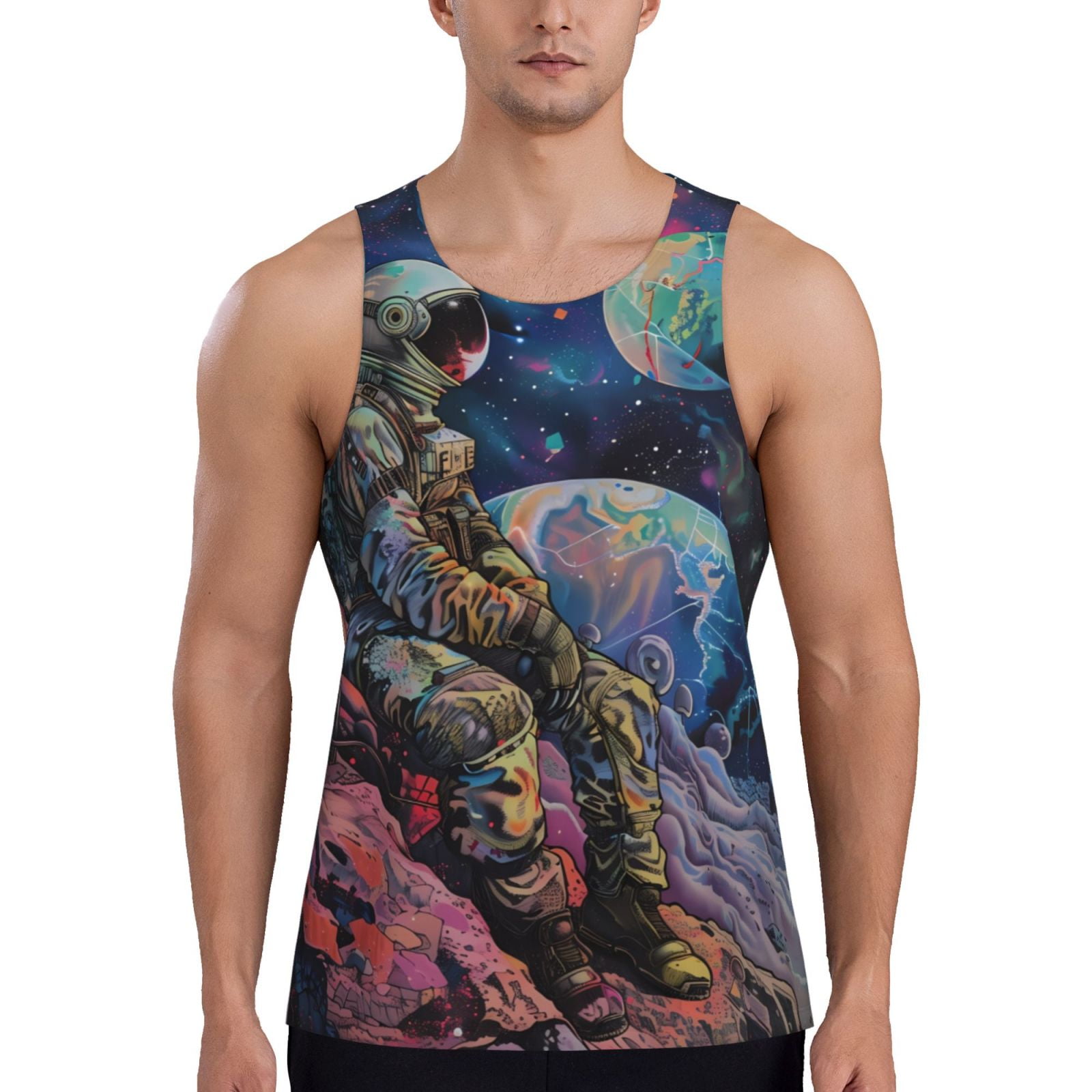 Daiia Rainbow Astronaut Space Landscape Printed Men's Quick Dry Fit ...
