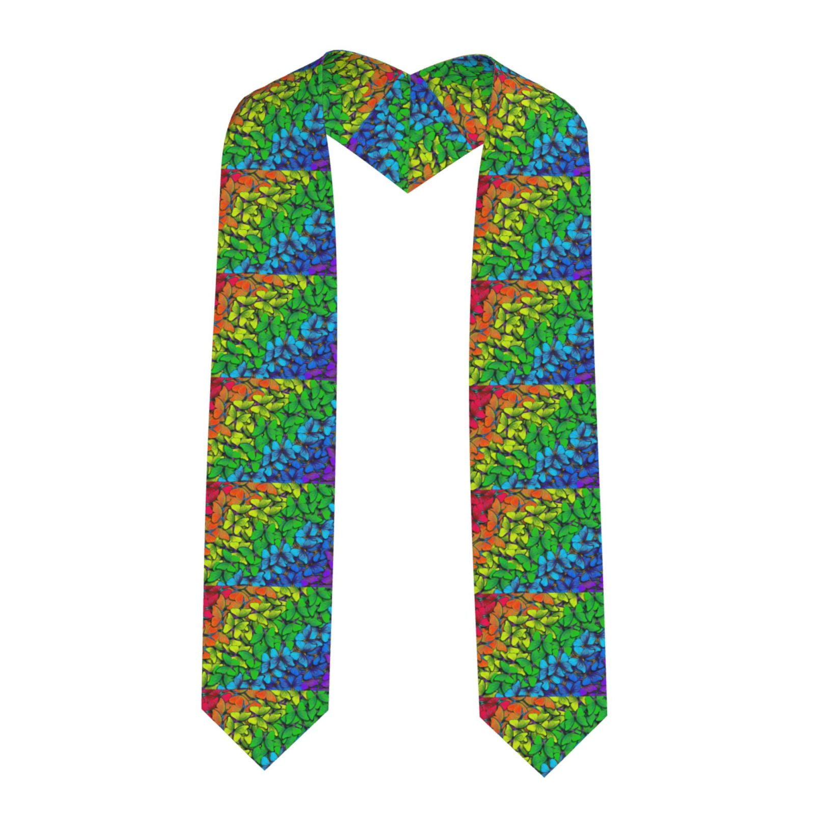 Daiia Rainbow Butterflies Pattern Graduation Shawl Stole – Satin ...