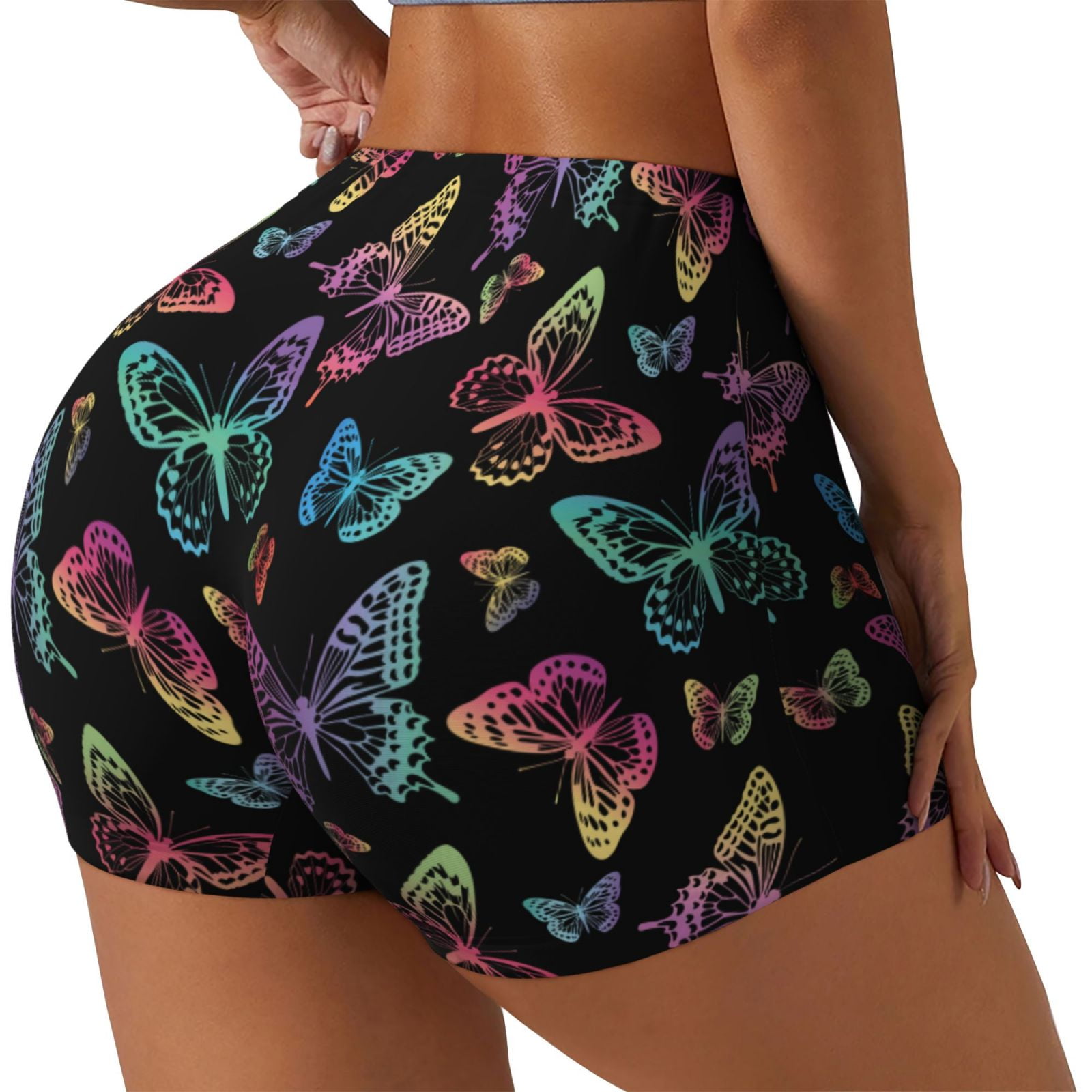Daiia Rainbow Butterflies Pattern Women's Workout Shorts Biker Shorts ...