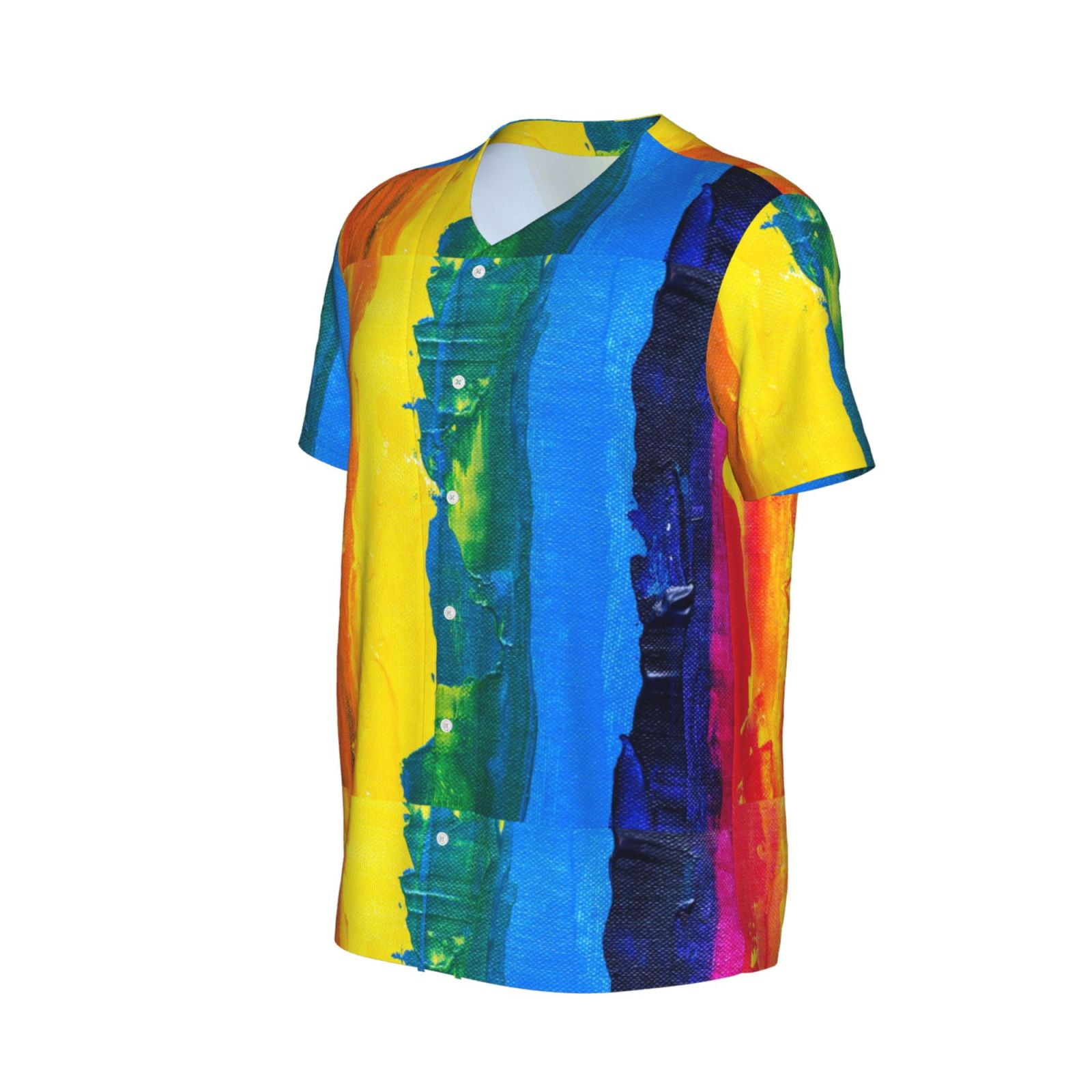 Daiia Rainbow Colored Mens Baseball Jersey Button Down Shirts Short ...
