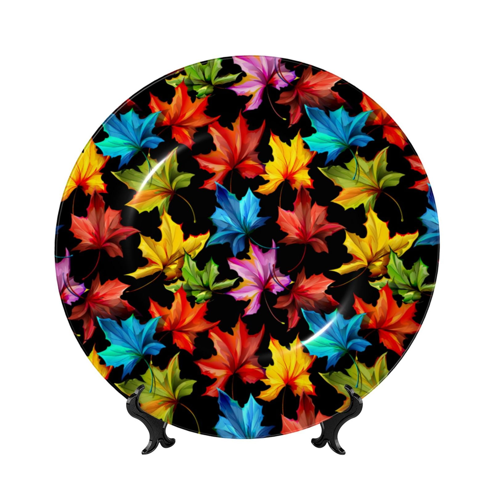 Daiia Rainbow Colorful Maple Leaves Printed Pattern Ceramic Plate ...