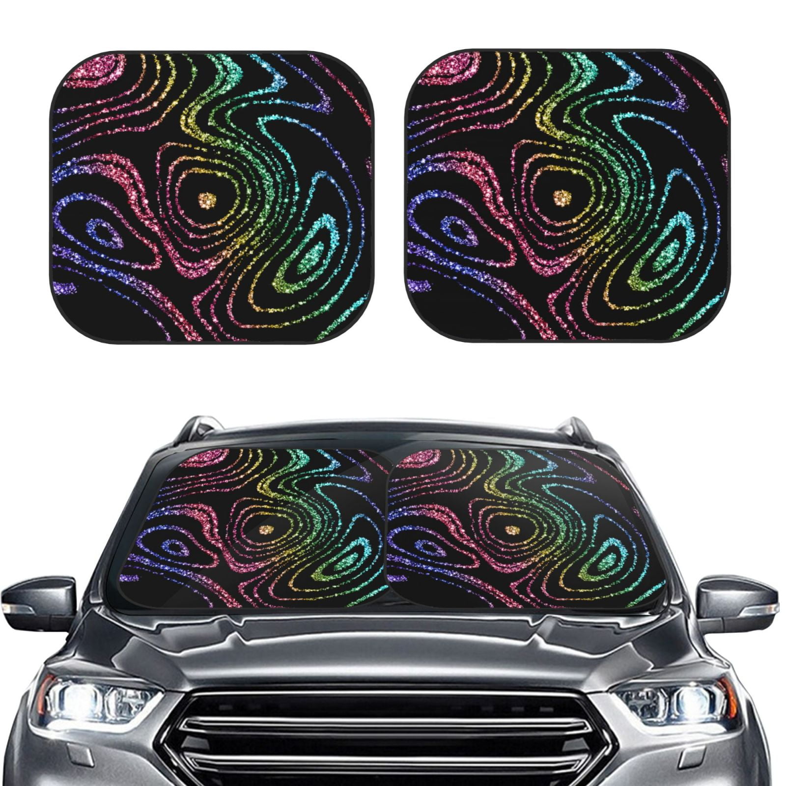 Daiia Rainbow Glitter 2PCS Car Windshield Sun Shade, Foldable Sun ...