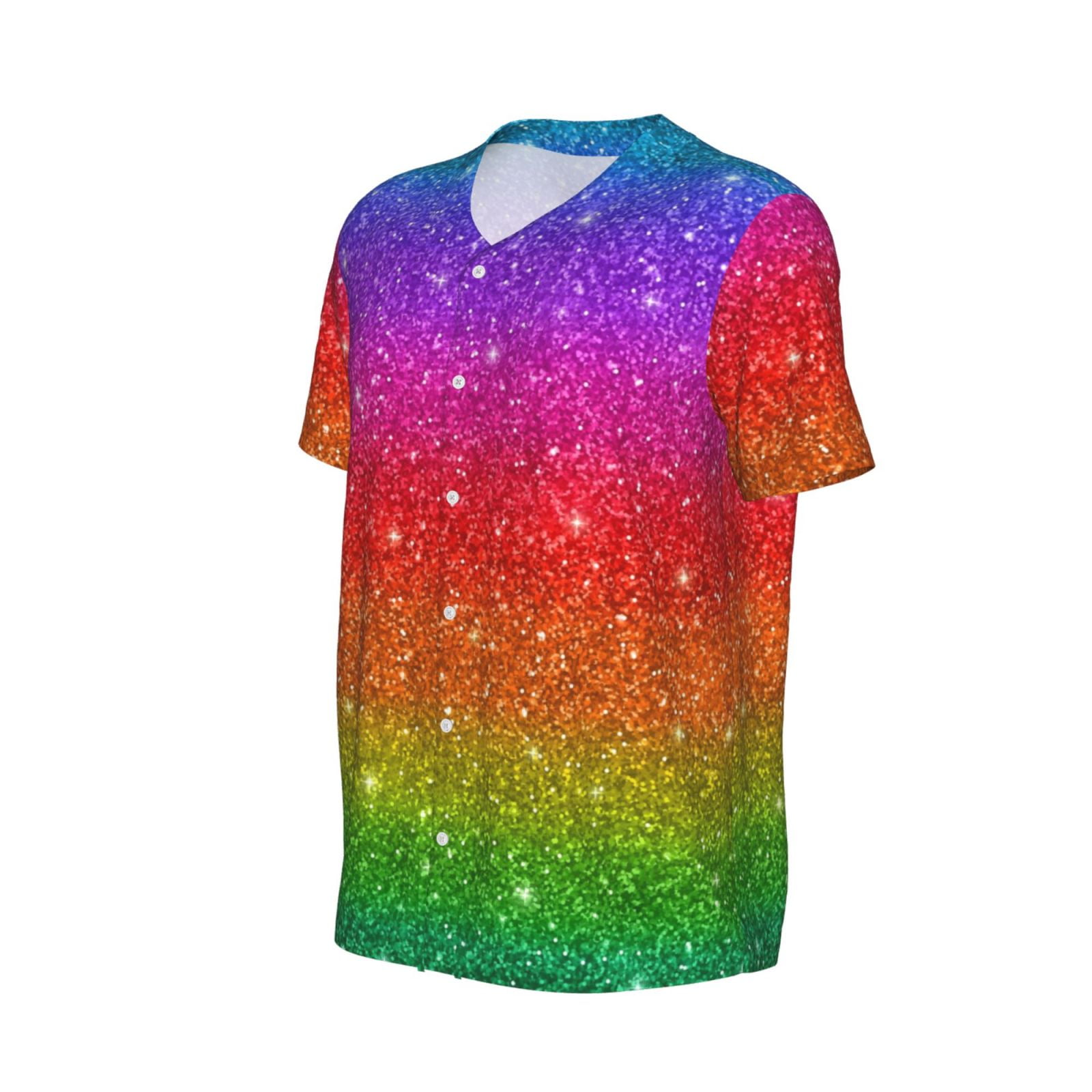 Daiia Rainbow Glitter Mens Baseball Jersey Button Down Shirts Short ...