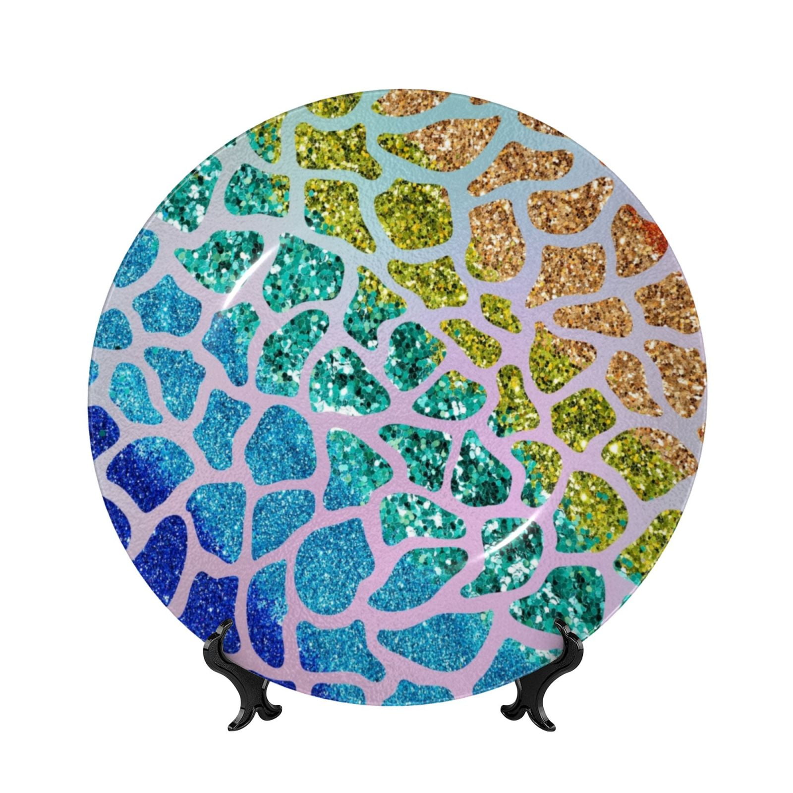 Daiia Rainbow Glitter Printed Pattern Ceramic Plate Dinner Plates Bone ...