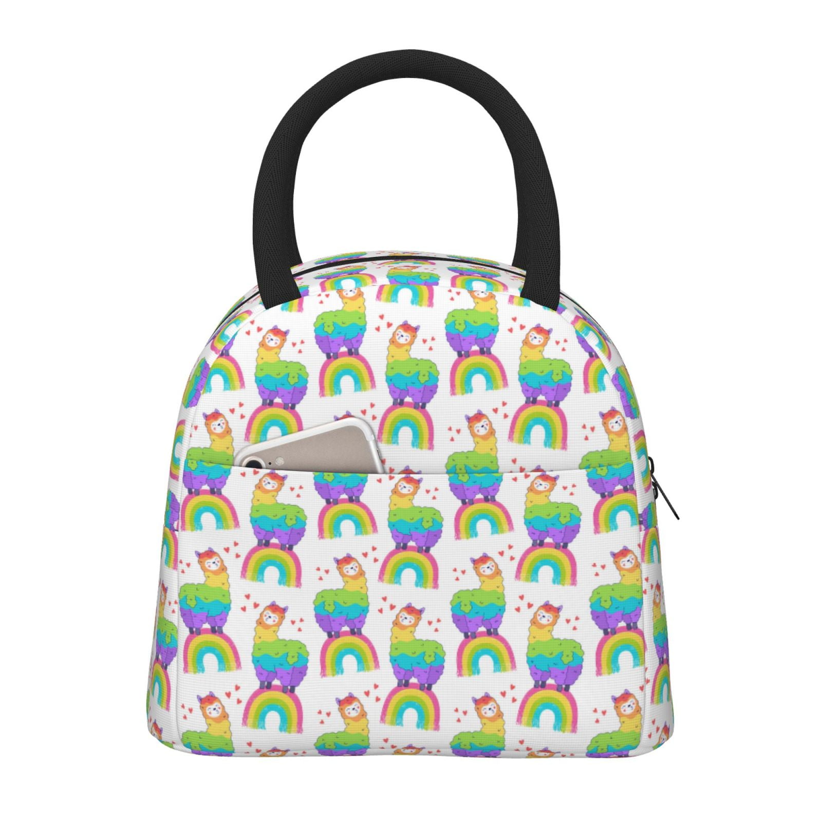 Daiia Rainbow Llama Pattern Lunch Bag , Insulated Lunch Box, Small ...