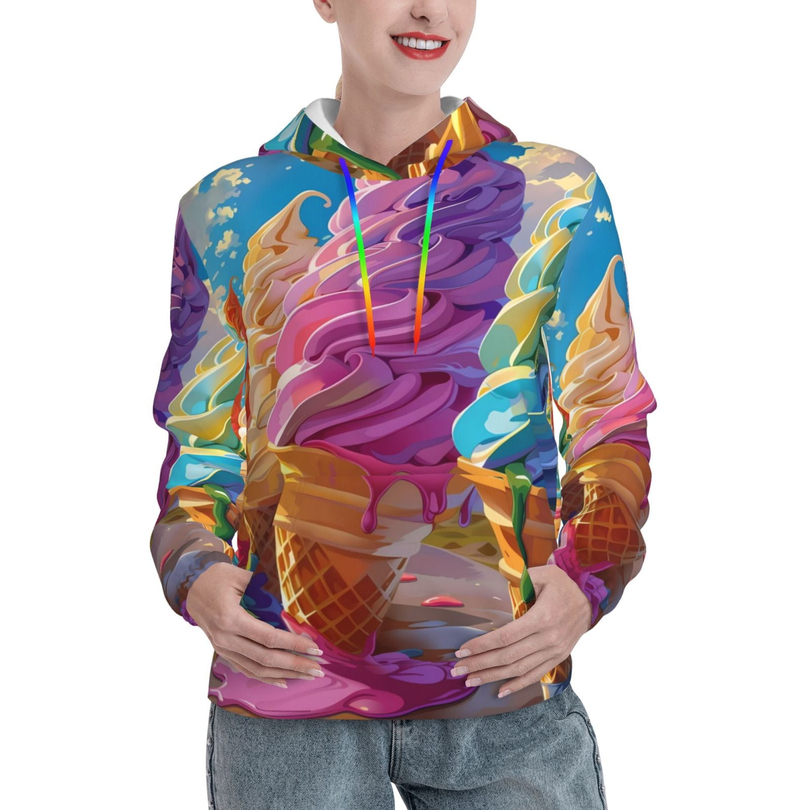 Daiia Rainbow Melting Ice Cream Pattern Women's Fashion Hoodies ...