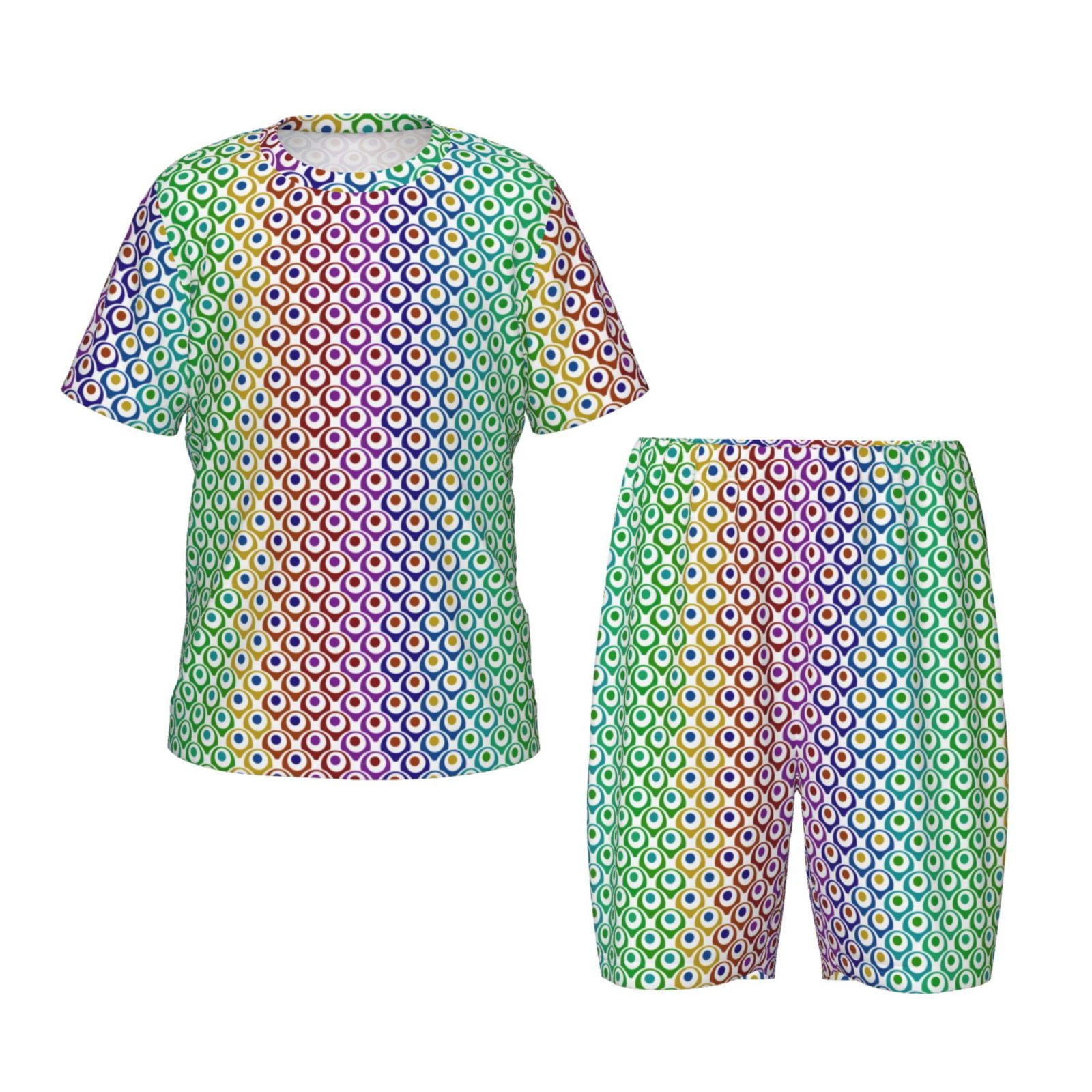 Daiia Rainbow Peacock Feathers Print Children’s Cotton Pajama Set – Short-Sleeved Top & Shorts ...