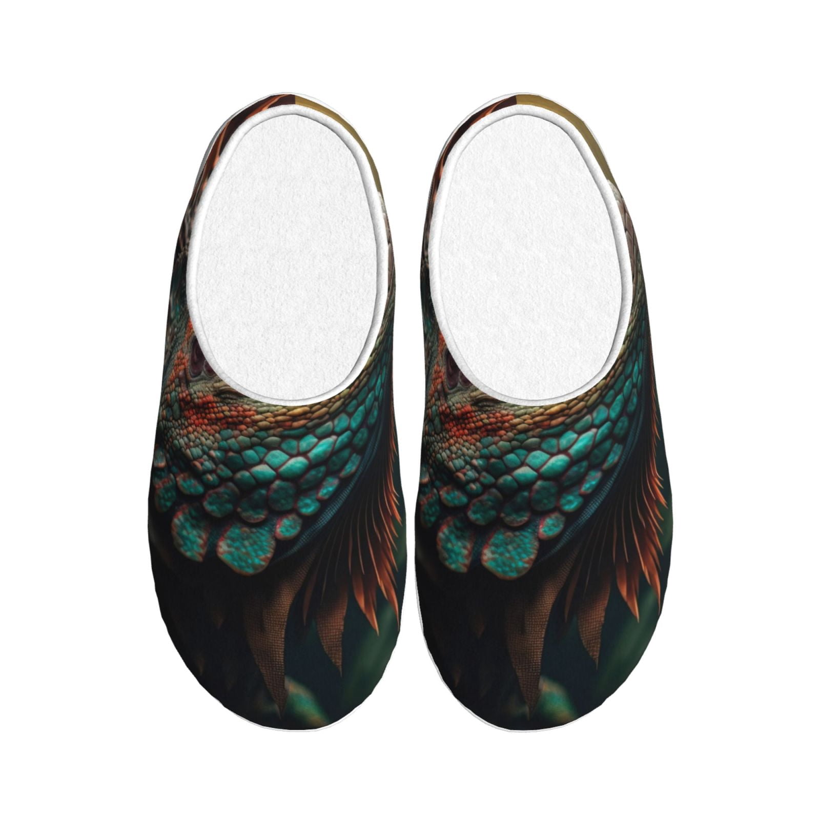 Daiia Realistic Colorful Chameleon Print Women’s Fuzzy Slippers Memory ...