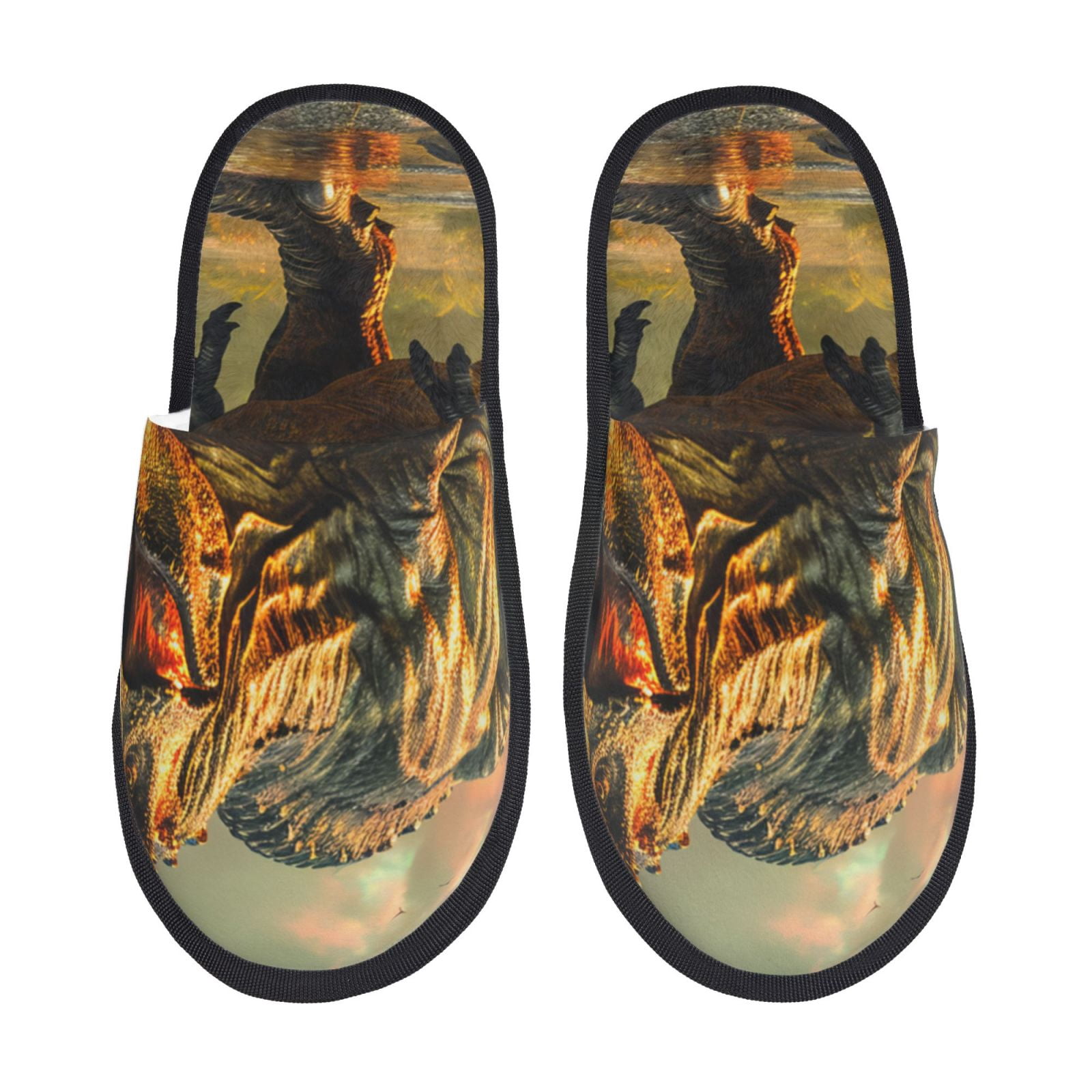 Daiia Realistic Style Forest Dinosaur Pattern Furry Slippers for Women ...