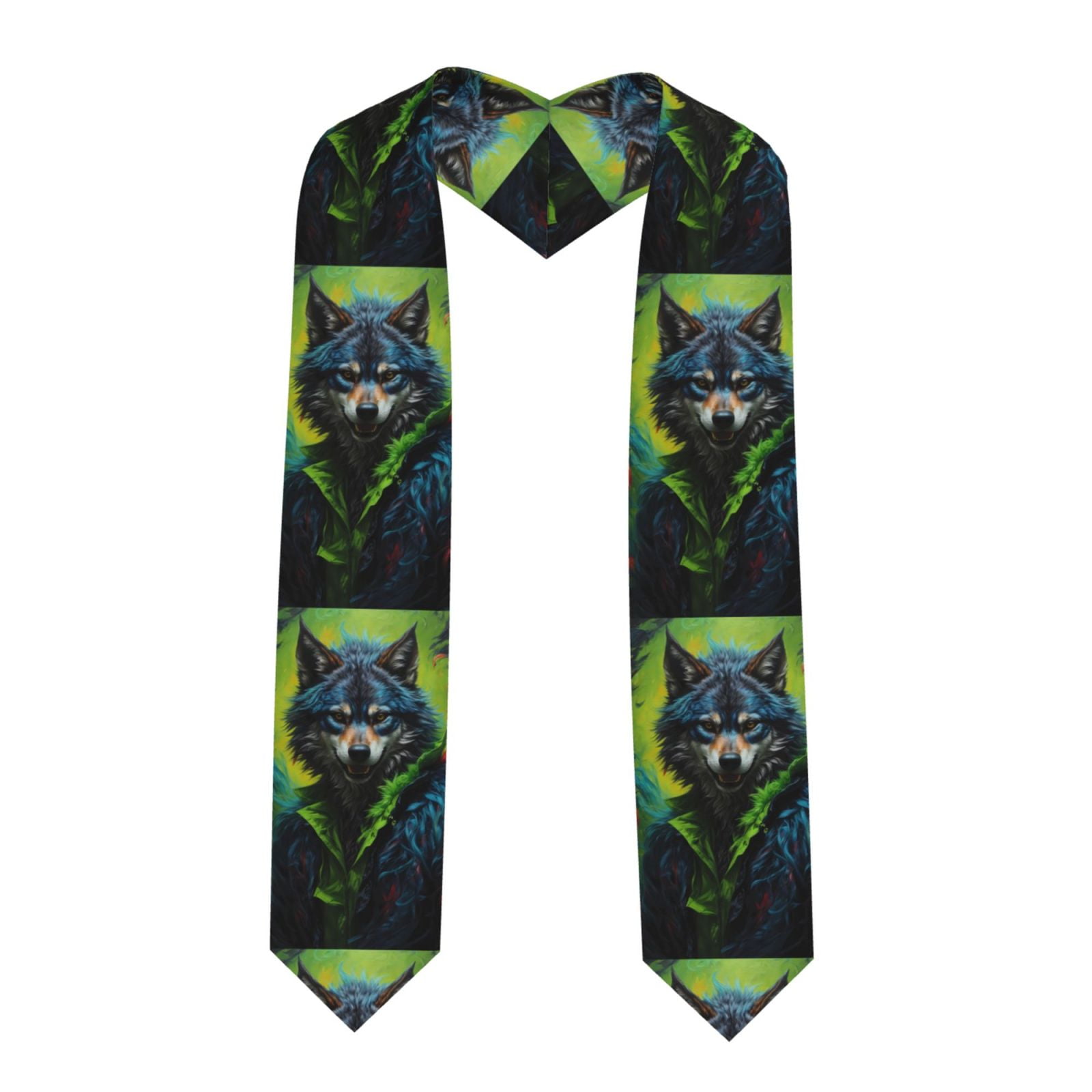 Daiia Realistic Style Wolf Warrior Pattern Graduation Shawl Stole ...