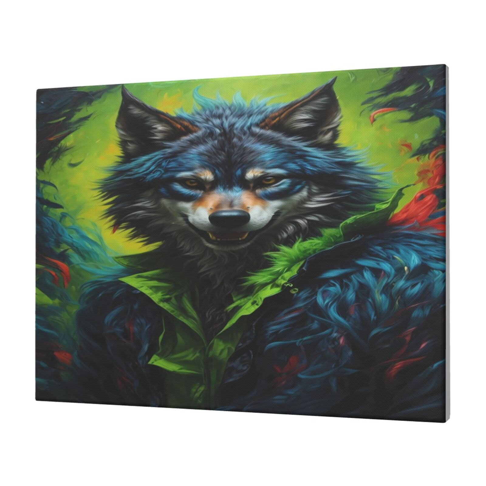 Daiia Realistic Style Wolf Warrior Print Canvas Decorative Picture ...