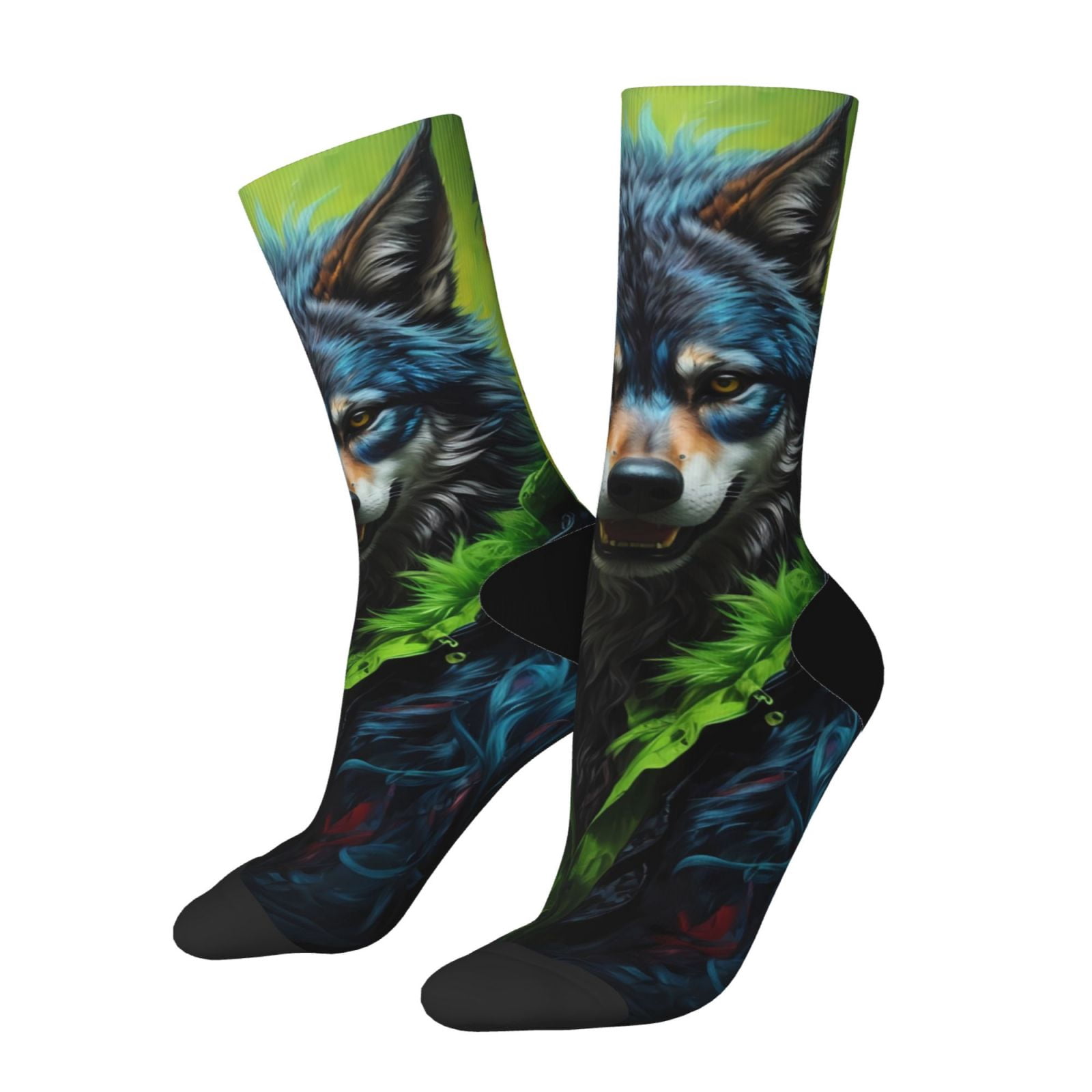 Daiia Realistic Style Wolf Warrior Print Crew Socks – Soft Breathable ...