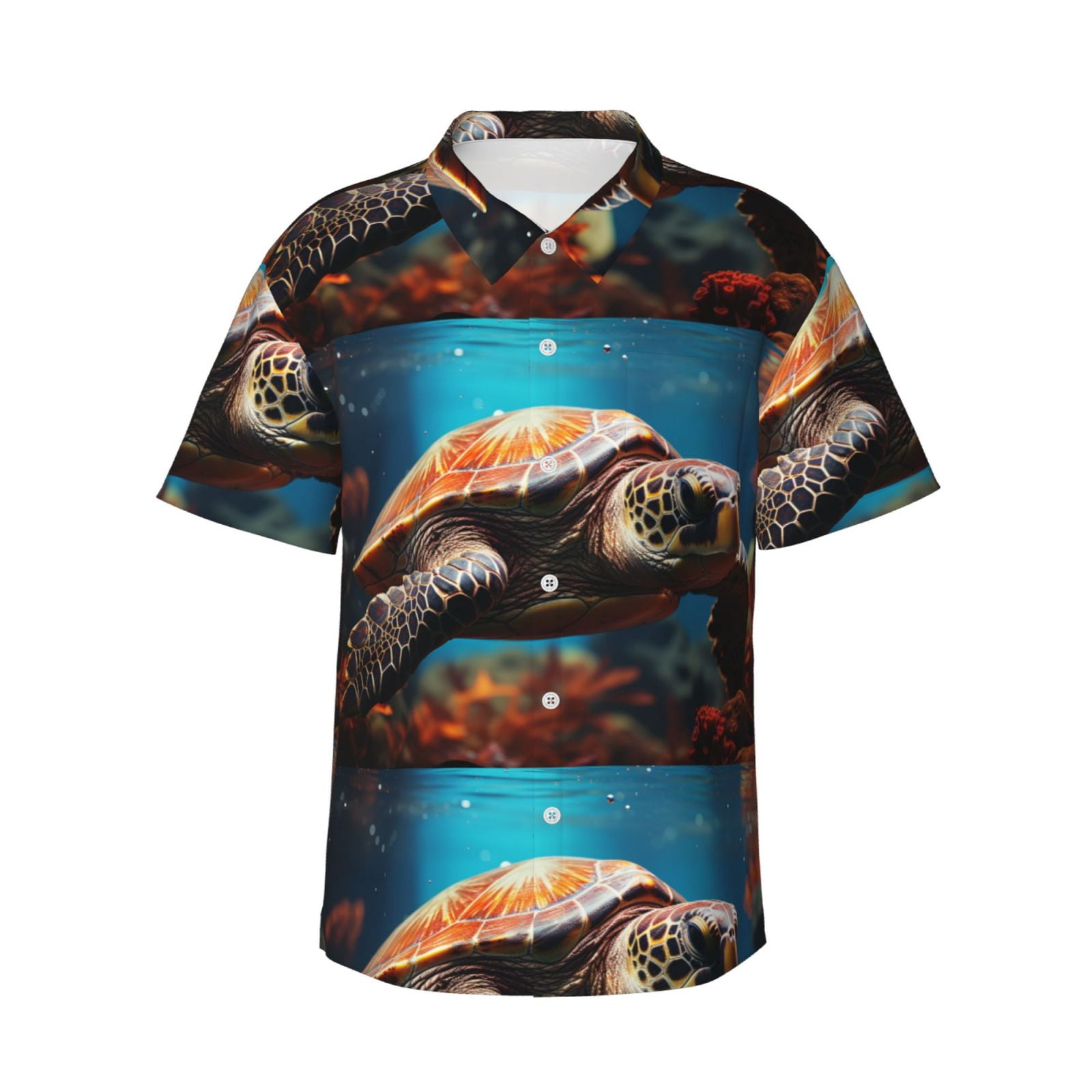Daiia Realistic Turtle Hawaiian Shirt for Men Gentle Cotton Regular ...