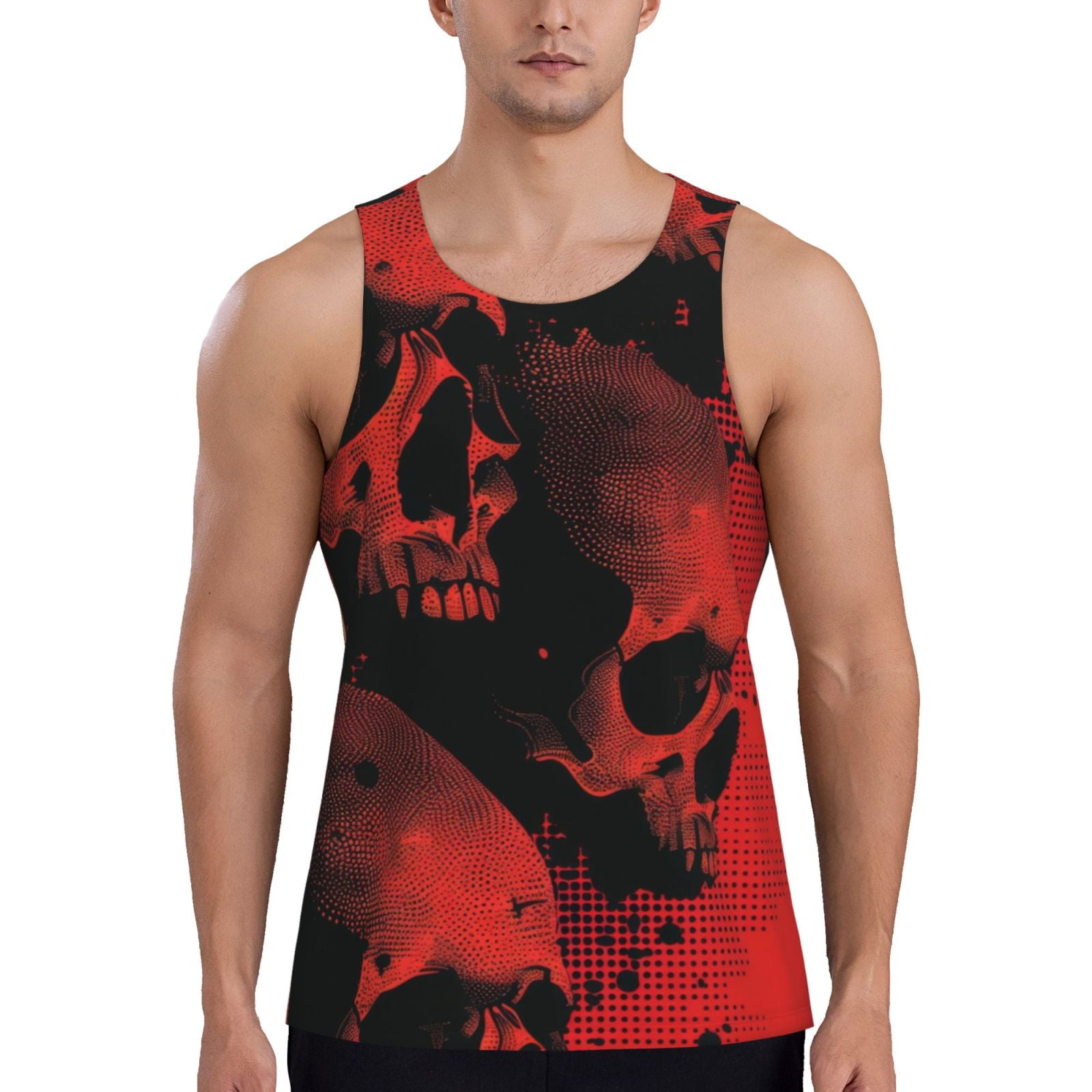 Daiia Red And Black Abstract Skull Printed Men's Quick Dry Fit Muscle ...