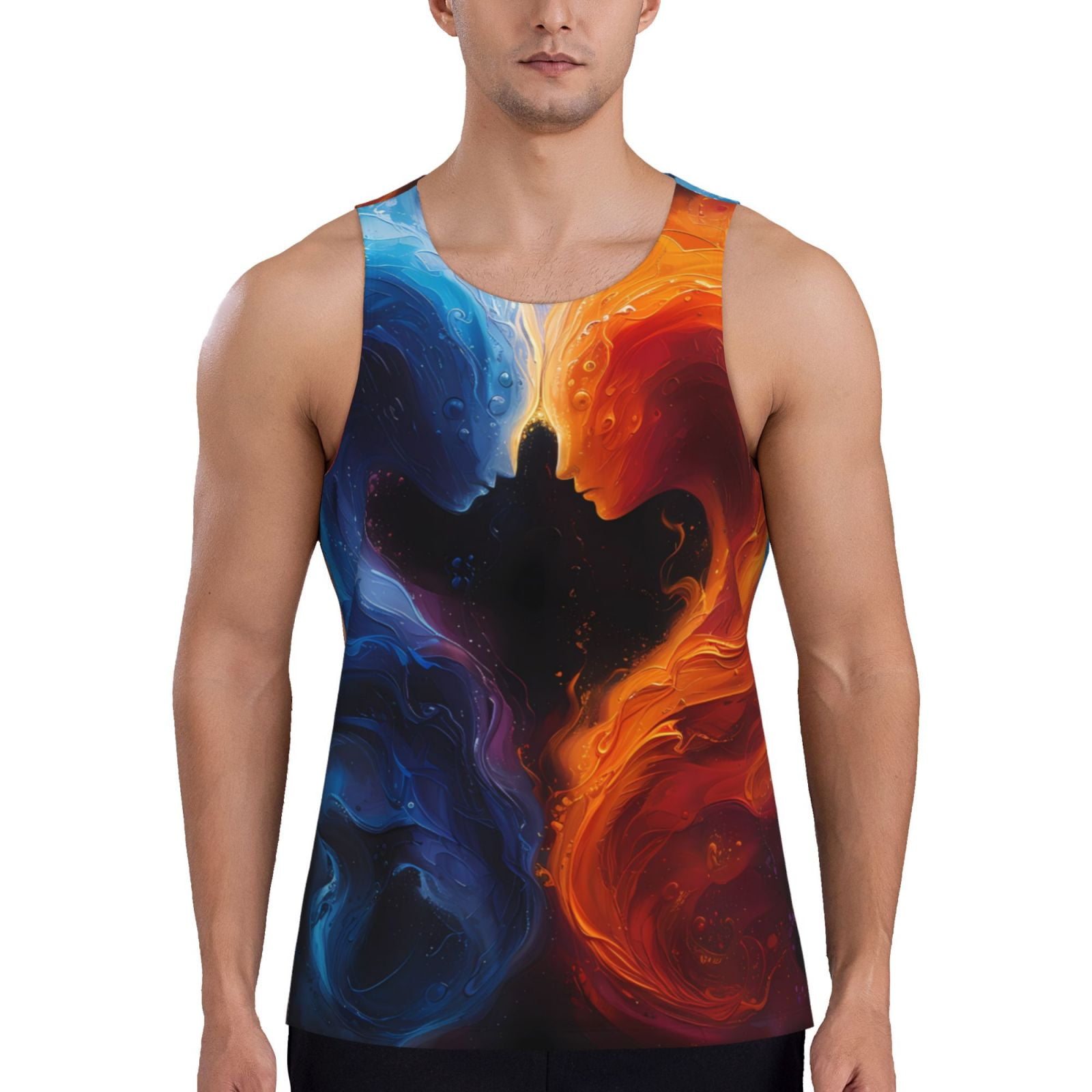 Daiia Red And Blue Abstract Printed Men's Quick Dry Fit Muscle Tank Top ...