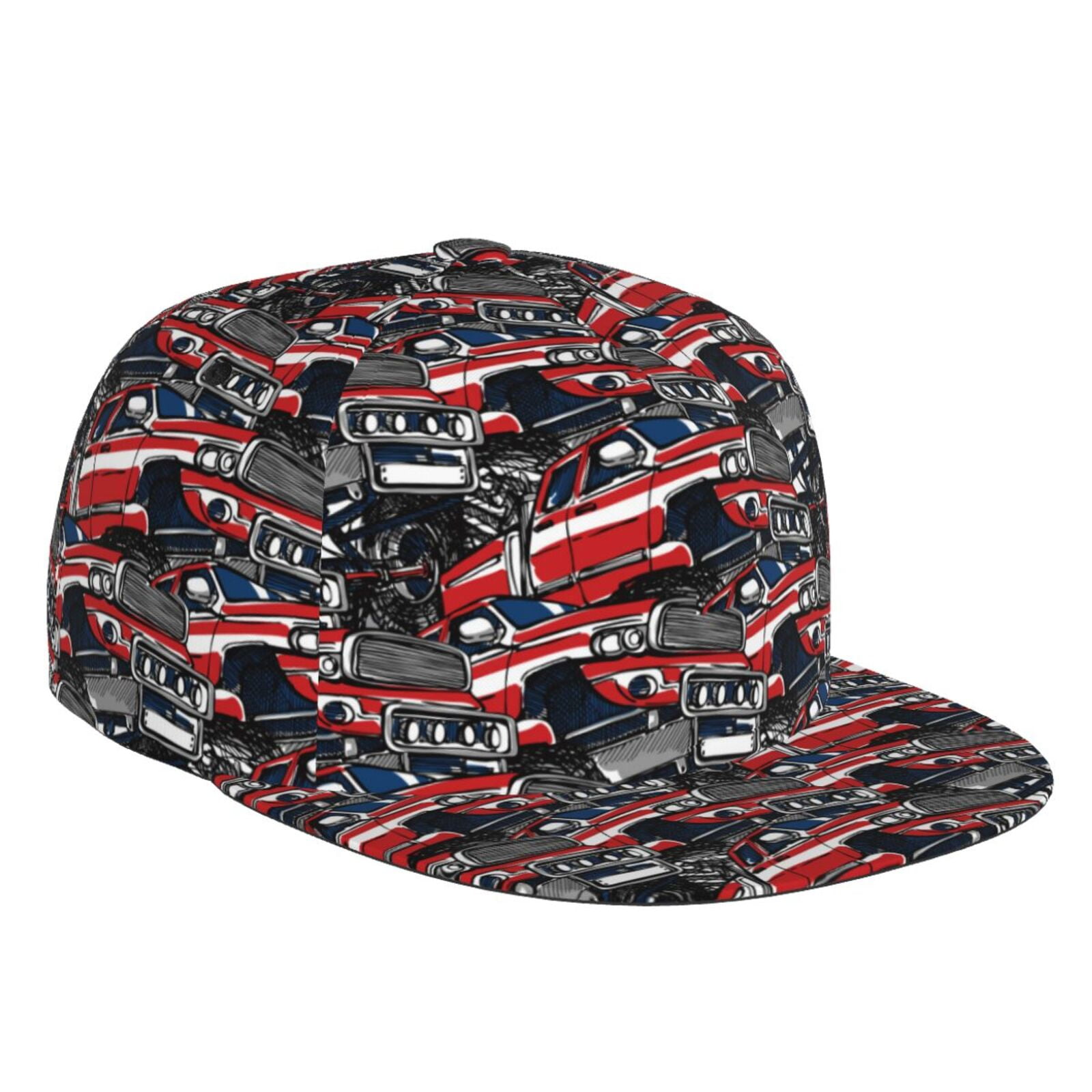Daiia Red And Blue Cars print Flat Bill Hats Flat Brim Trucker Cap ...