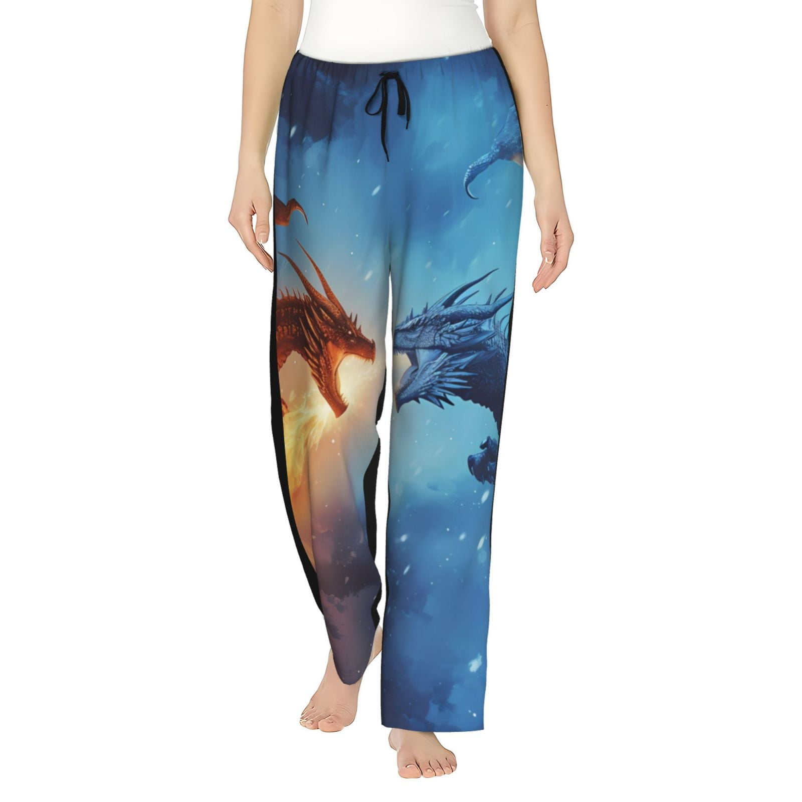 Daiia Red And Blue Fire Dragon A Women's Sleep Pant with Pockets and ...