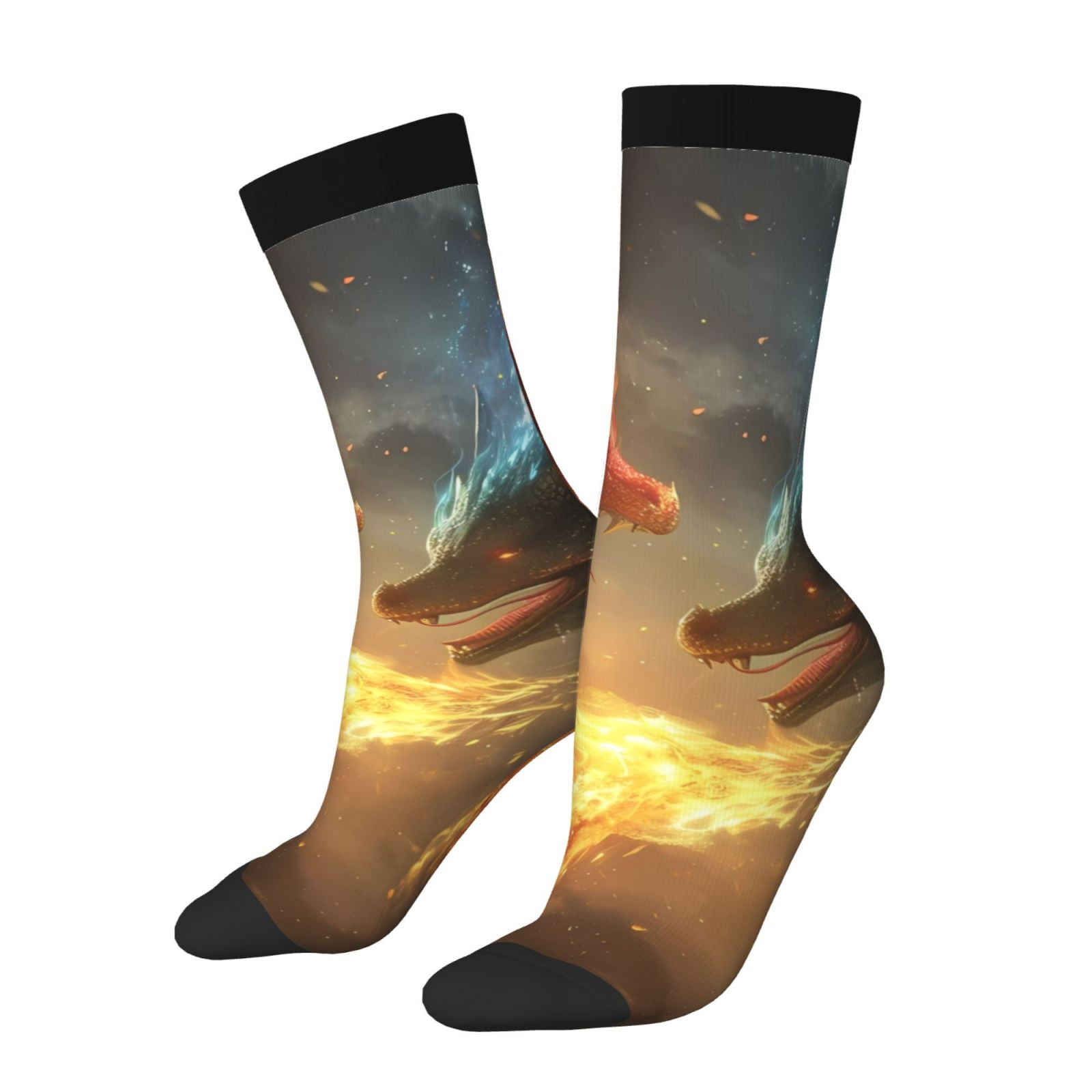 Daiia Red And Blue Fire Dragon B Print Crew Socks – Soft Breathable ...