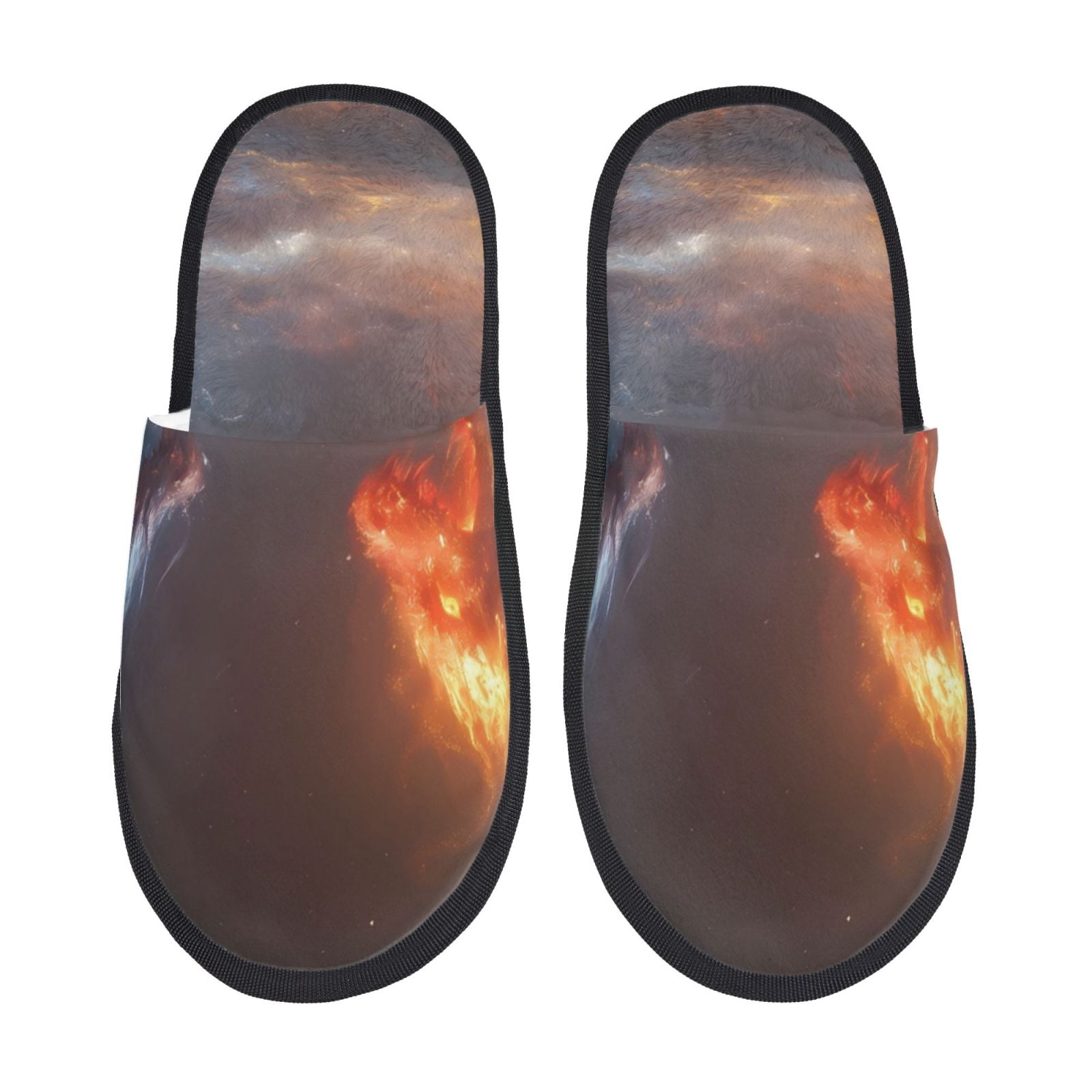 Daiia Red And Blue Fire Dragon D Pattern Furry Slippers for Women and ...