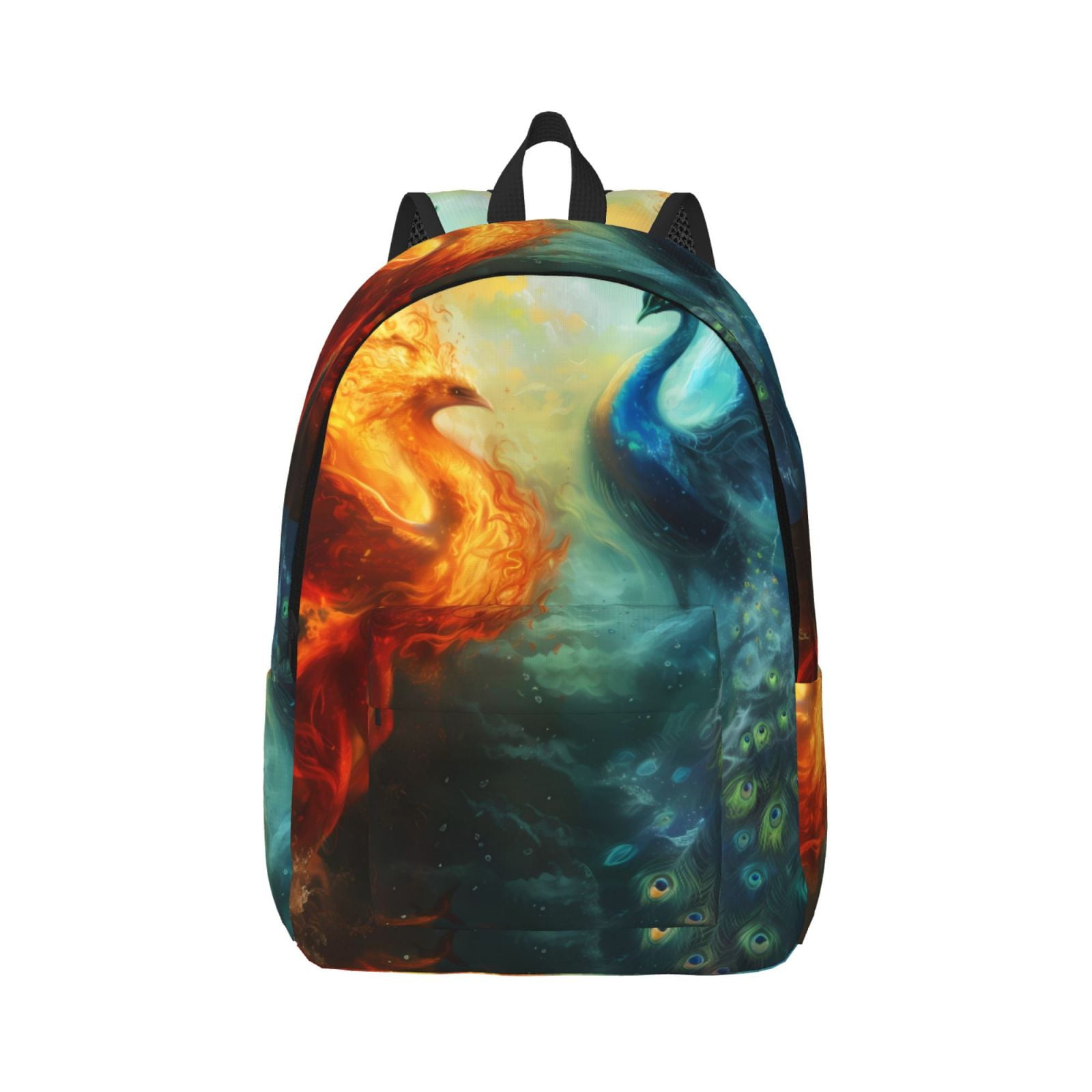 Daiia Red And Blue Fire Peacock Vintage Canvas Backpack for Men and ...